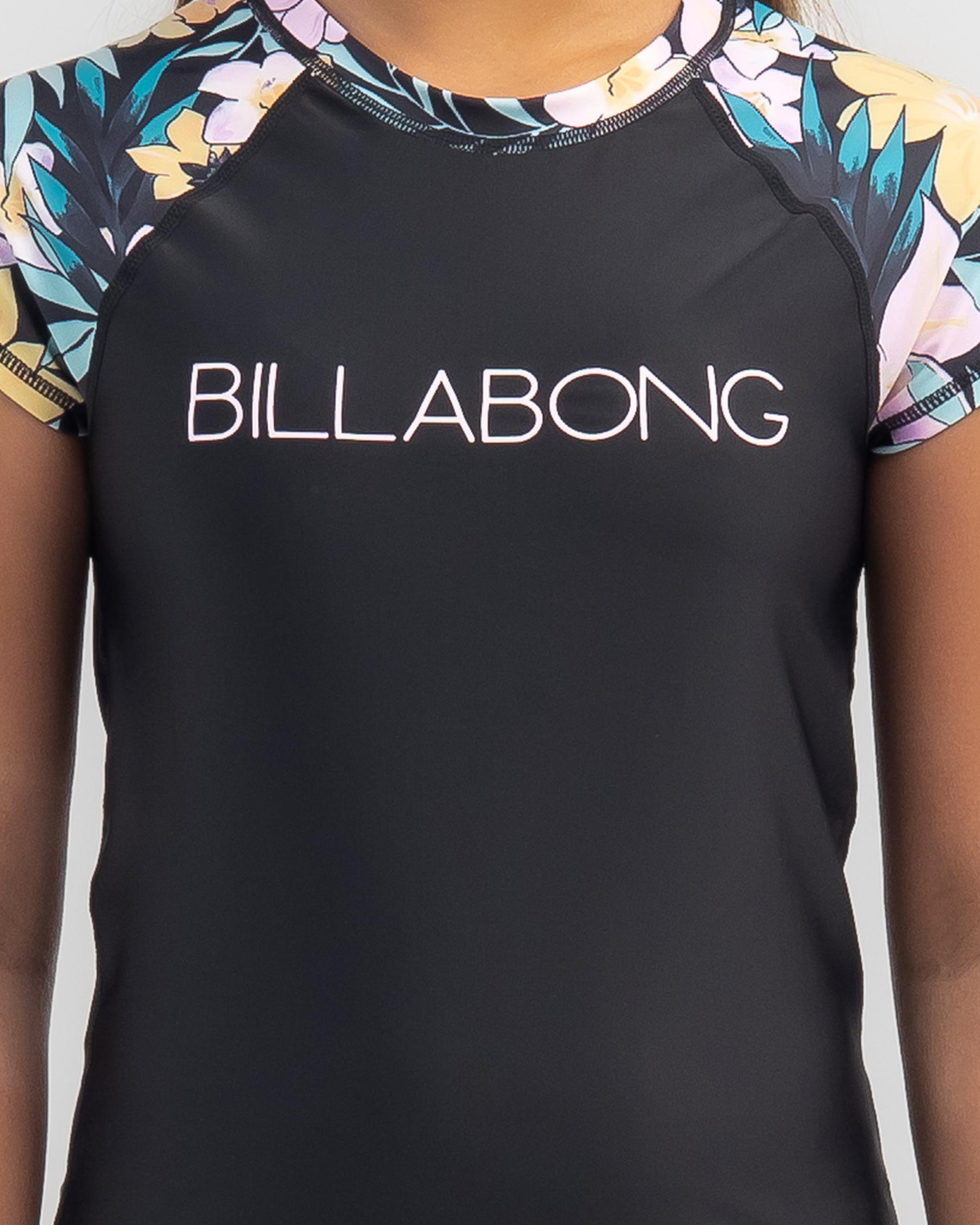 Shop Billabong Girls' Mermaid Feels Short Sleeve Rash Vest In Off Black ...