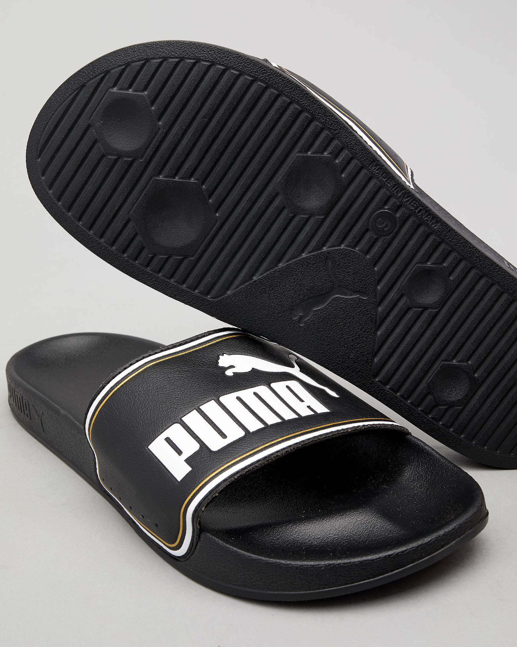 Shop Puma Leadcat FTR Slides In Black/gold/white - Fast Shipping & Easy ...