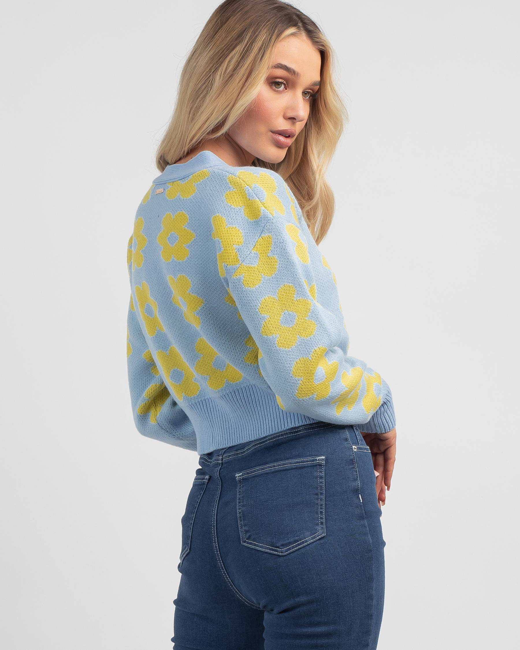 Mooloola Daisy Knit Cardigan In Blue/yellow - FREE* Shipping & Easy ...