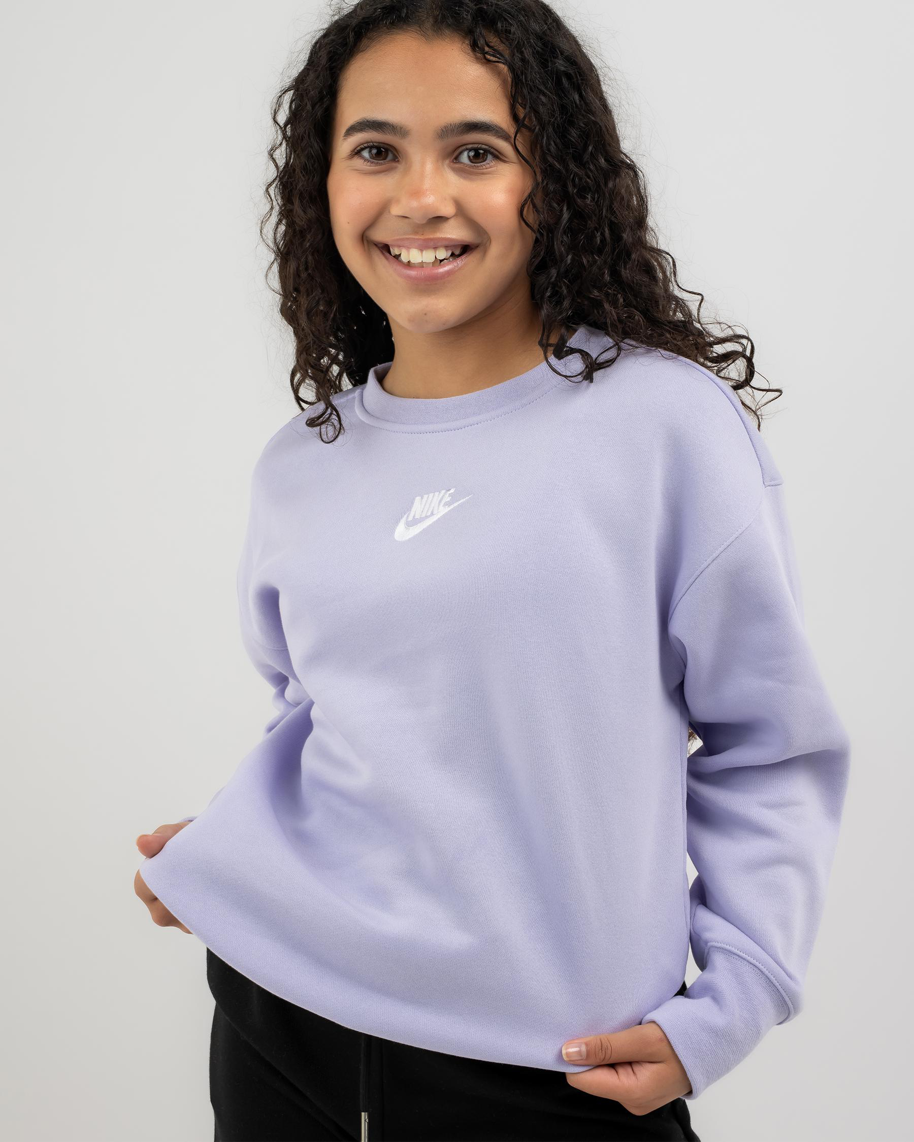 Shop Nike Girls' Sportswear BF Sweatshirt In Oxygen Purple/white - Fast ...