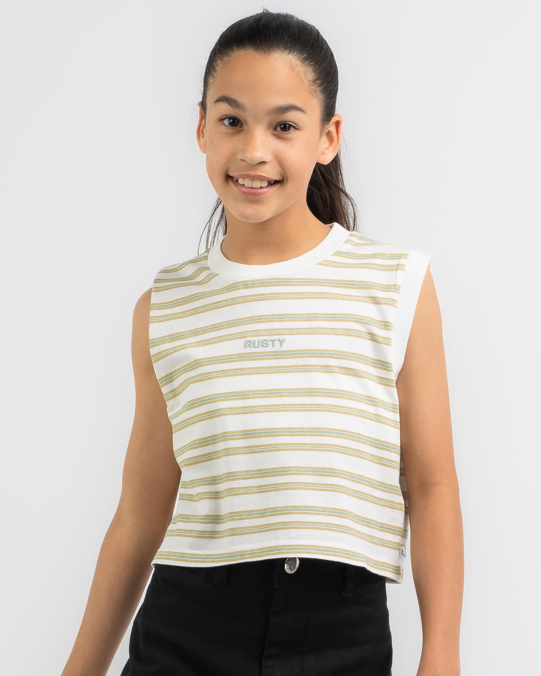 Shop Rusty Girls' Throwback Cropped Tank Top In Golden Sand - Fast ...