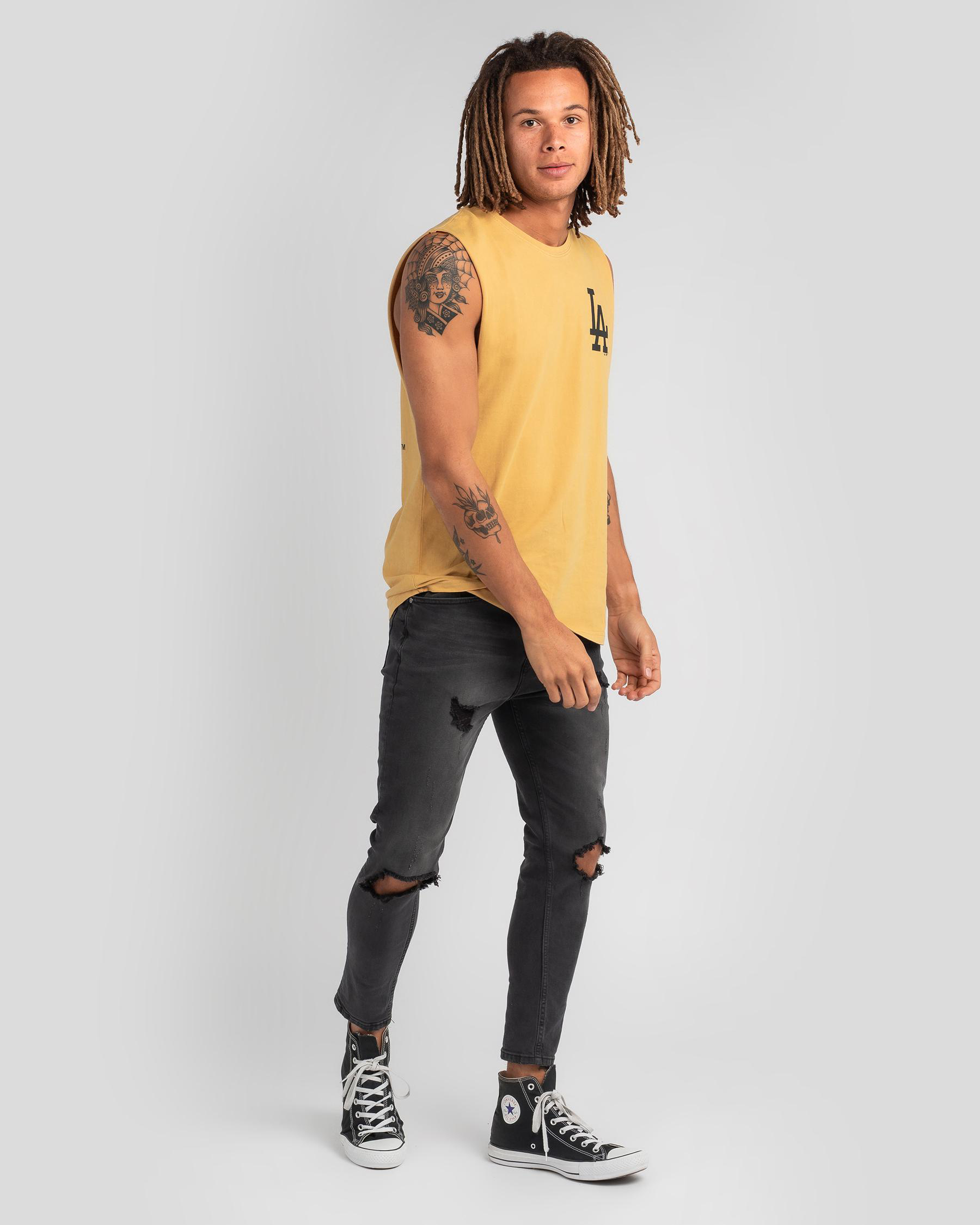 Shop Majestic LA Dodgers Wash Vinny Muscle Tank In Washed Camel - Fast ...