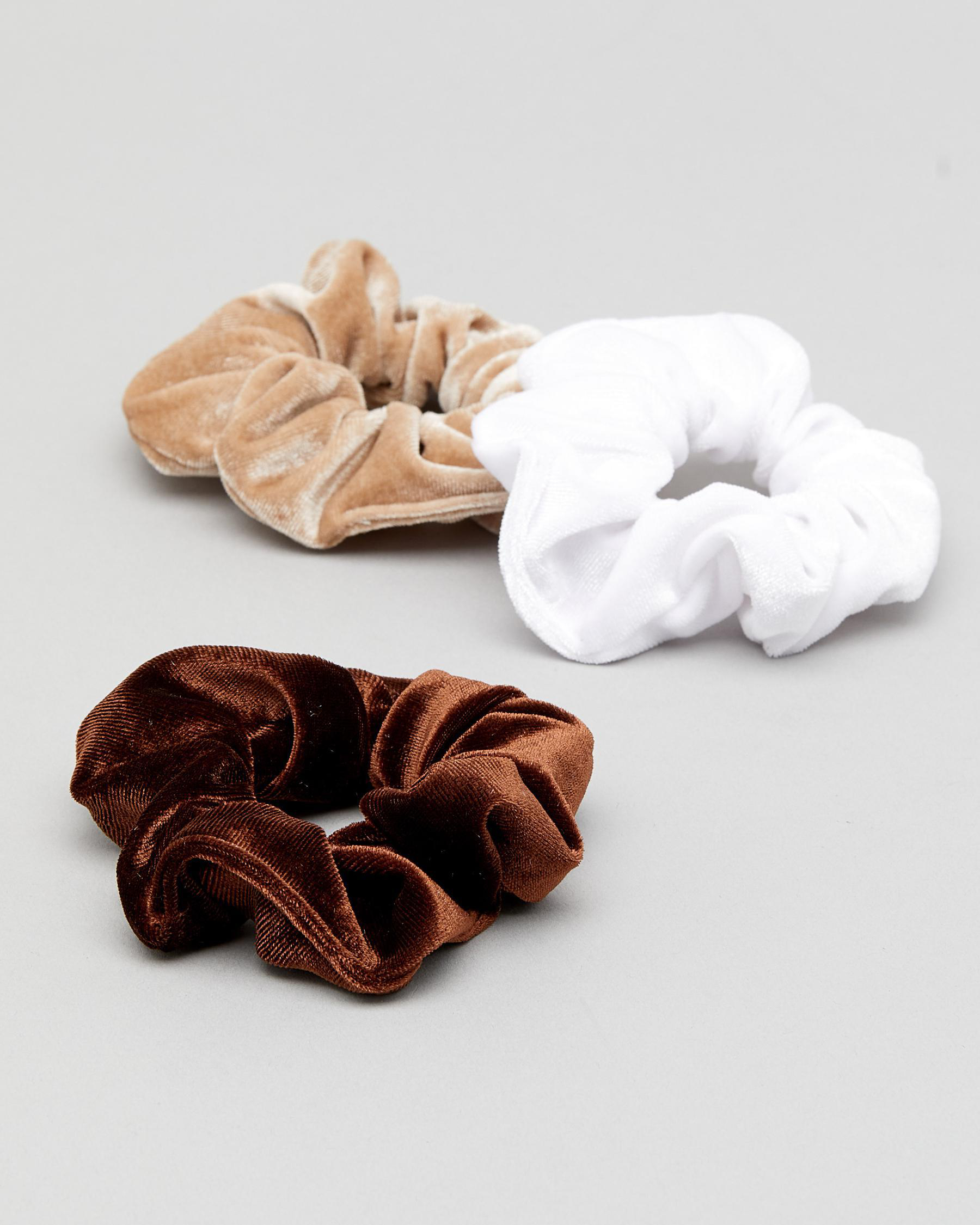 Karyn In LA Velvet Scrunchie Pack In Choc/taupe/white - Fast Shipping ...
