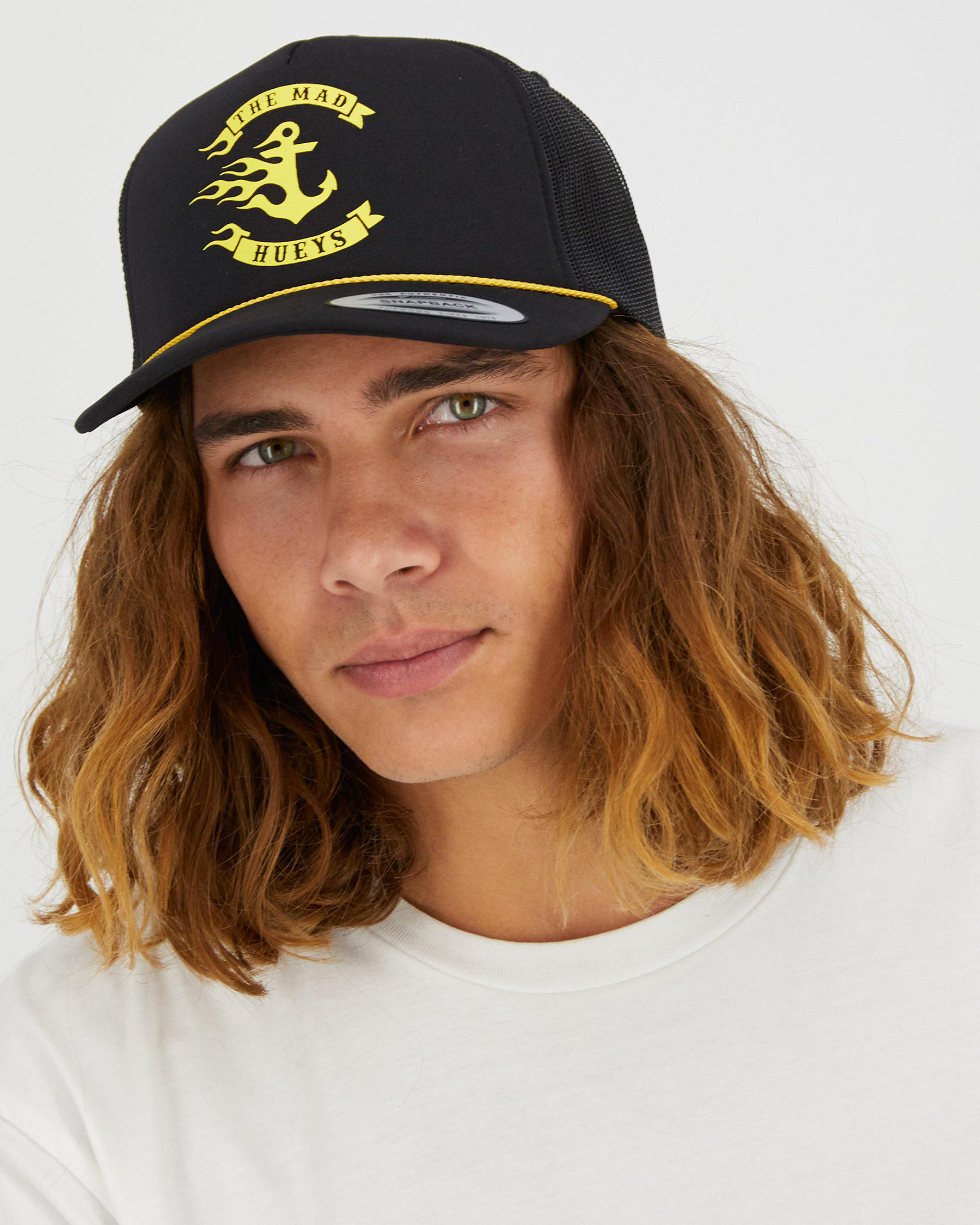 Shop The Mad Hueys Flamin Anchor Trucker Cap In Black - Fast Shipping ...