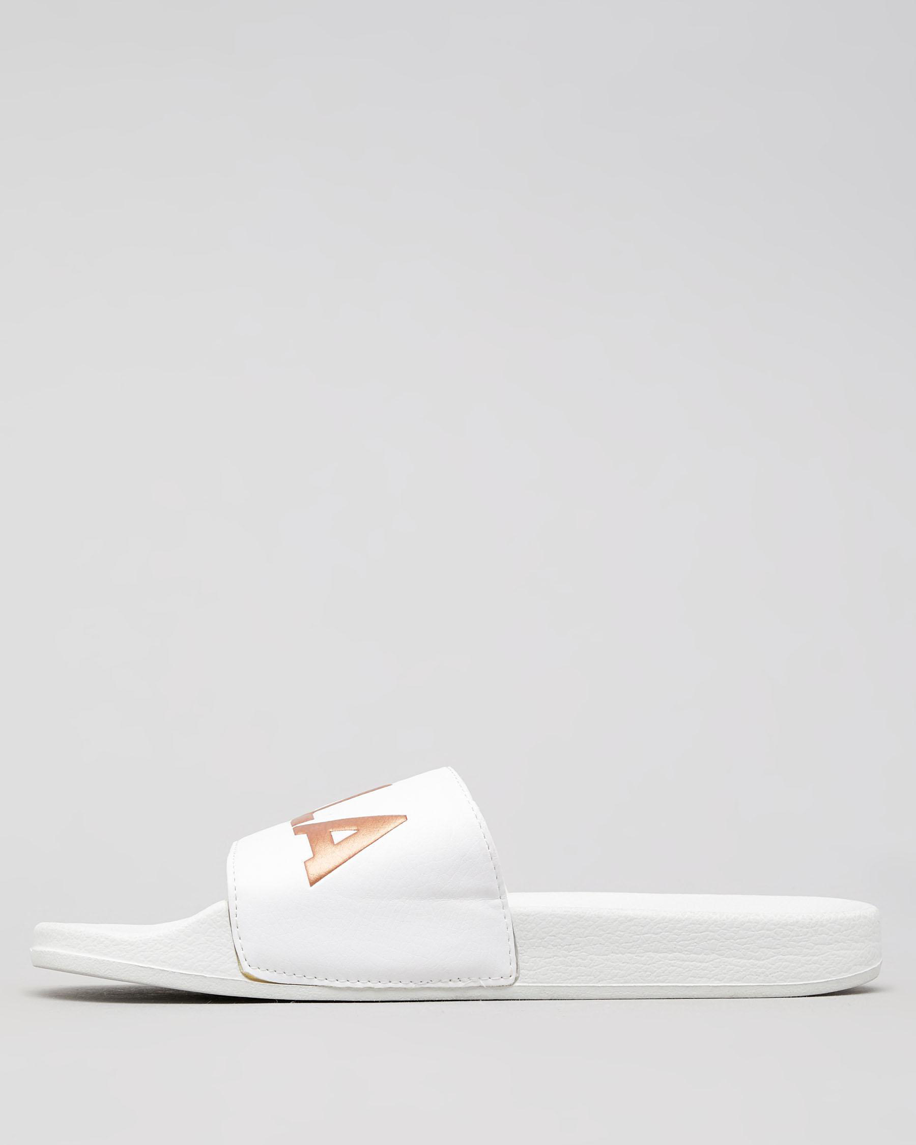 Shop Billabong Legacy Slide Sandals In White/rose Gold - Fast Shipping ...