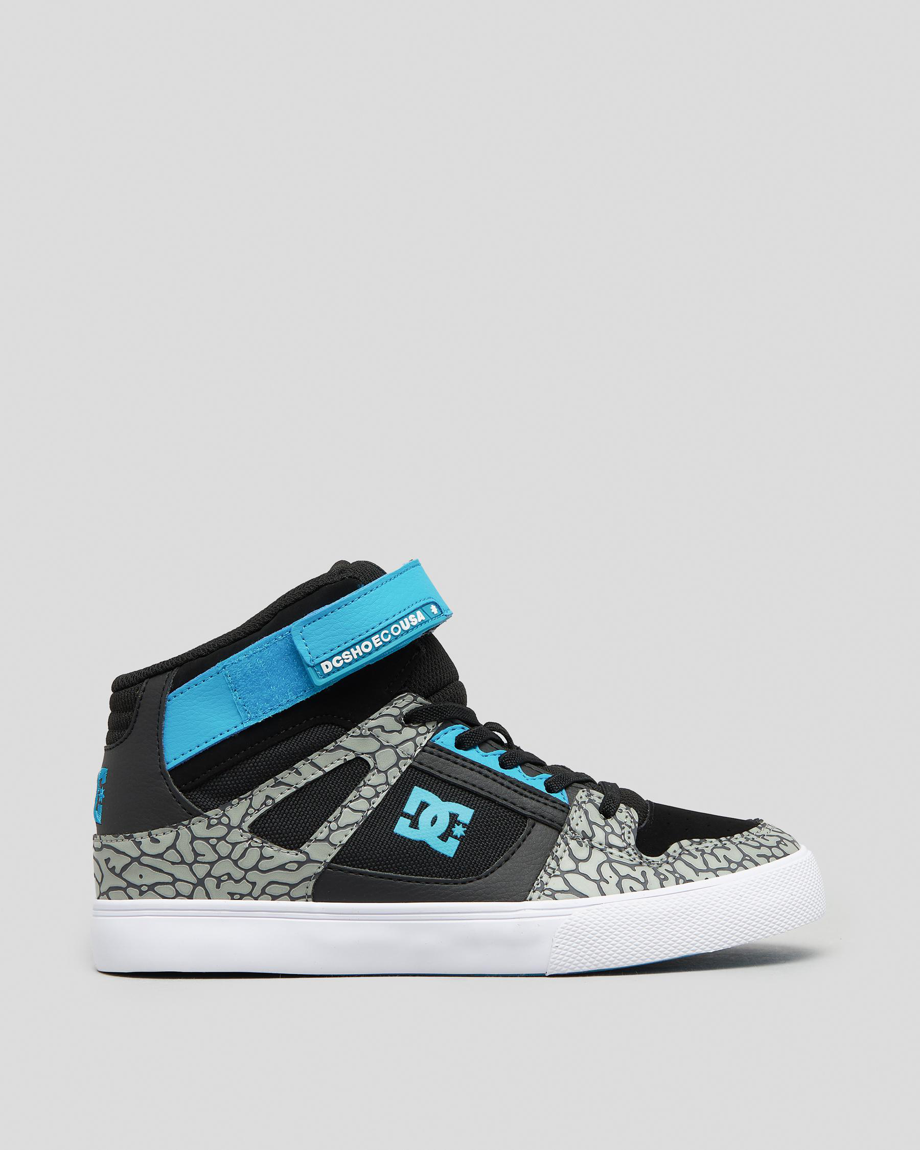 Shop DC Shoes Boys' Pure Hi-Top Ev Shoes In Black/blue/grey - Fast ...