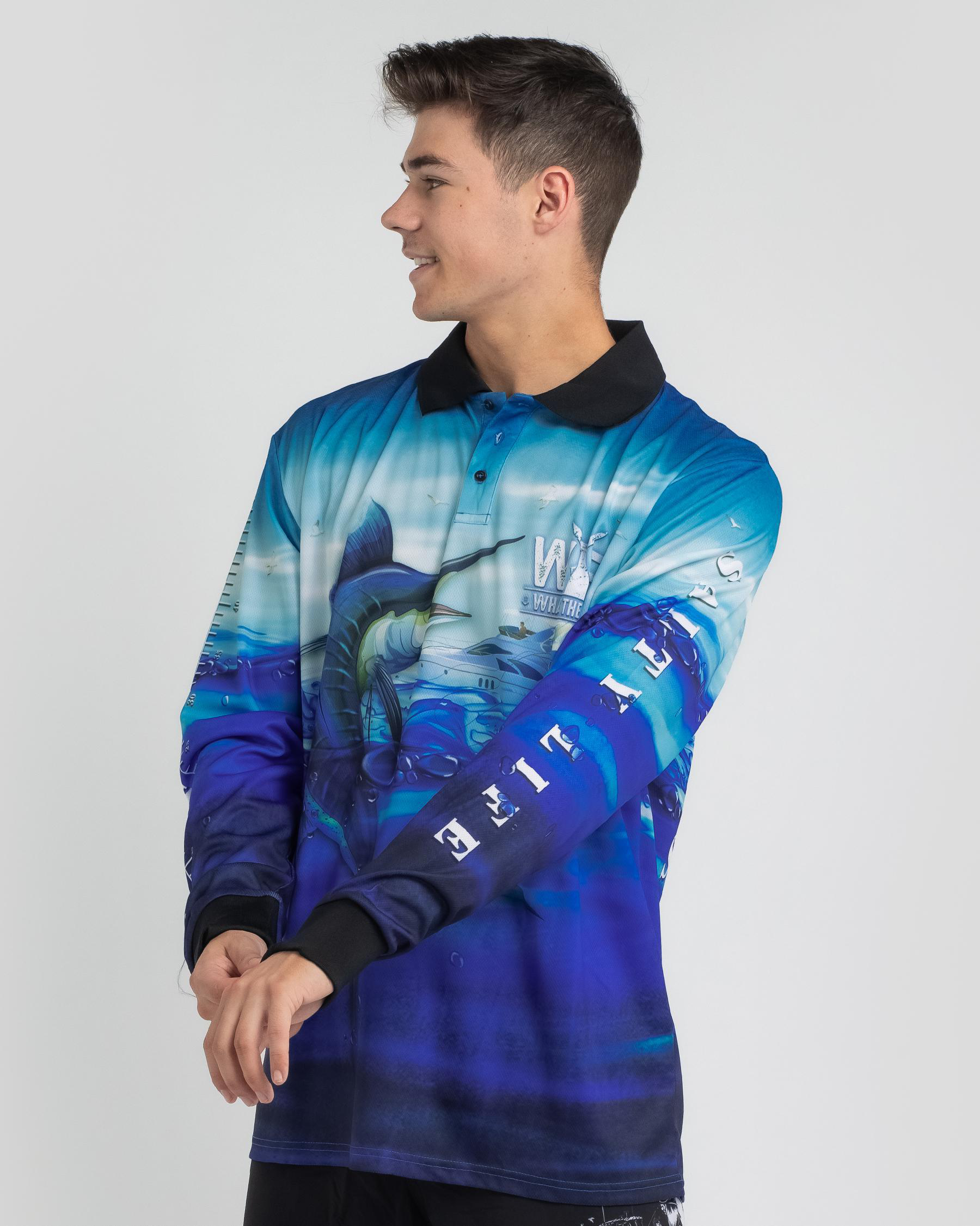 Shop Salty Life Fin Long Sleeve Fishing Shirt In Navy - Fast Shipping ...