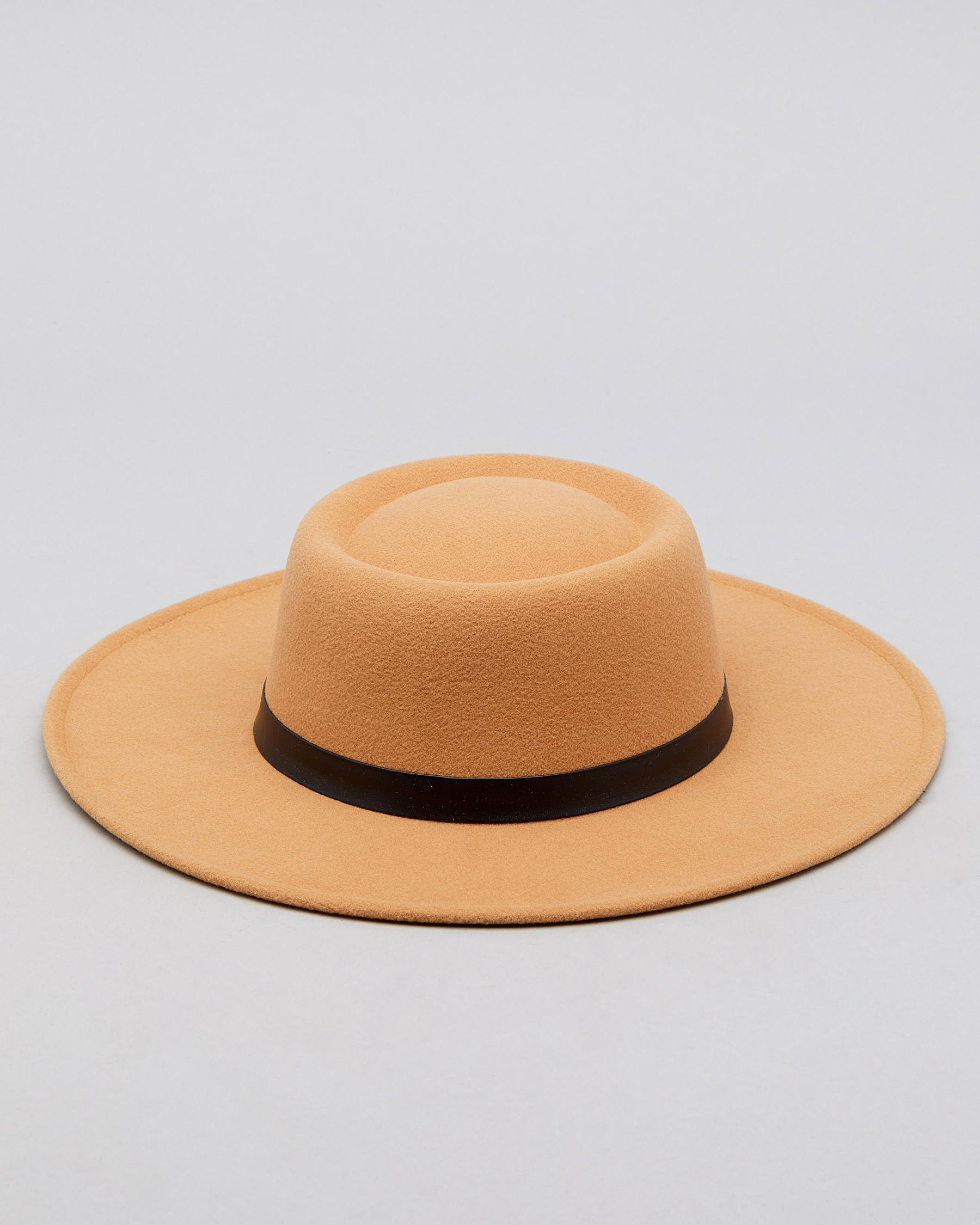 Shop Mooloola Nina Felt Boater Hat In Caramel - Fast Shipping & Easy ...