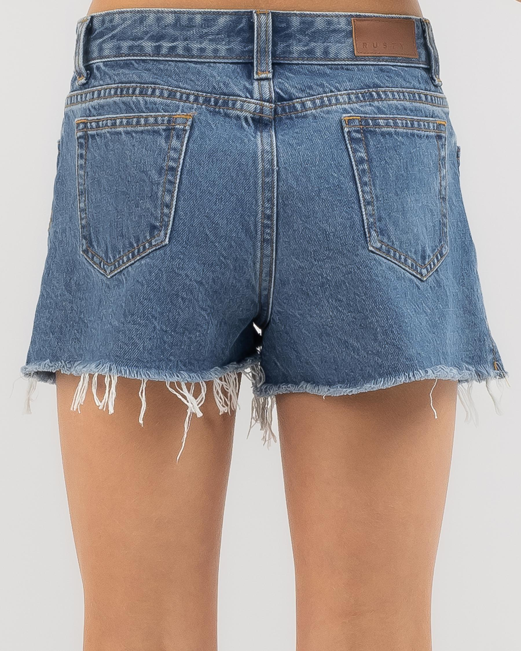 Shop Rusty Girls' Penny Kick Flare Denim Shorts In Sea Blue - Fast ...