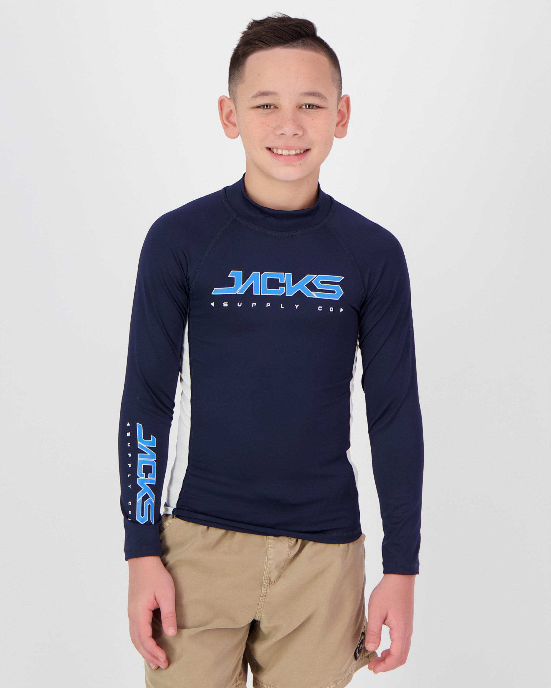 Shop Jacks Boys' Tame Long Sleeve Rash Vest In Navy/white - Fast ...