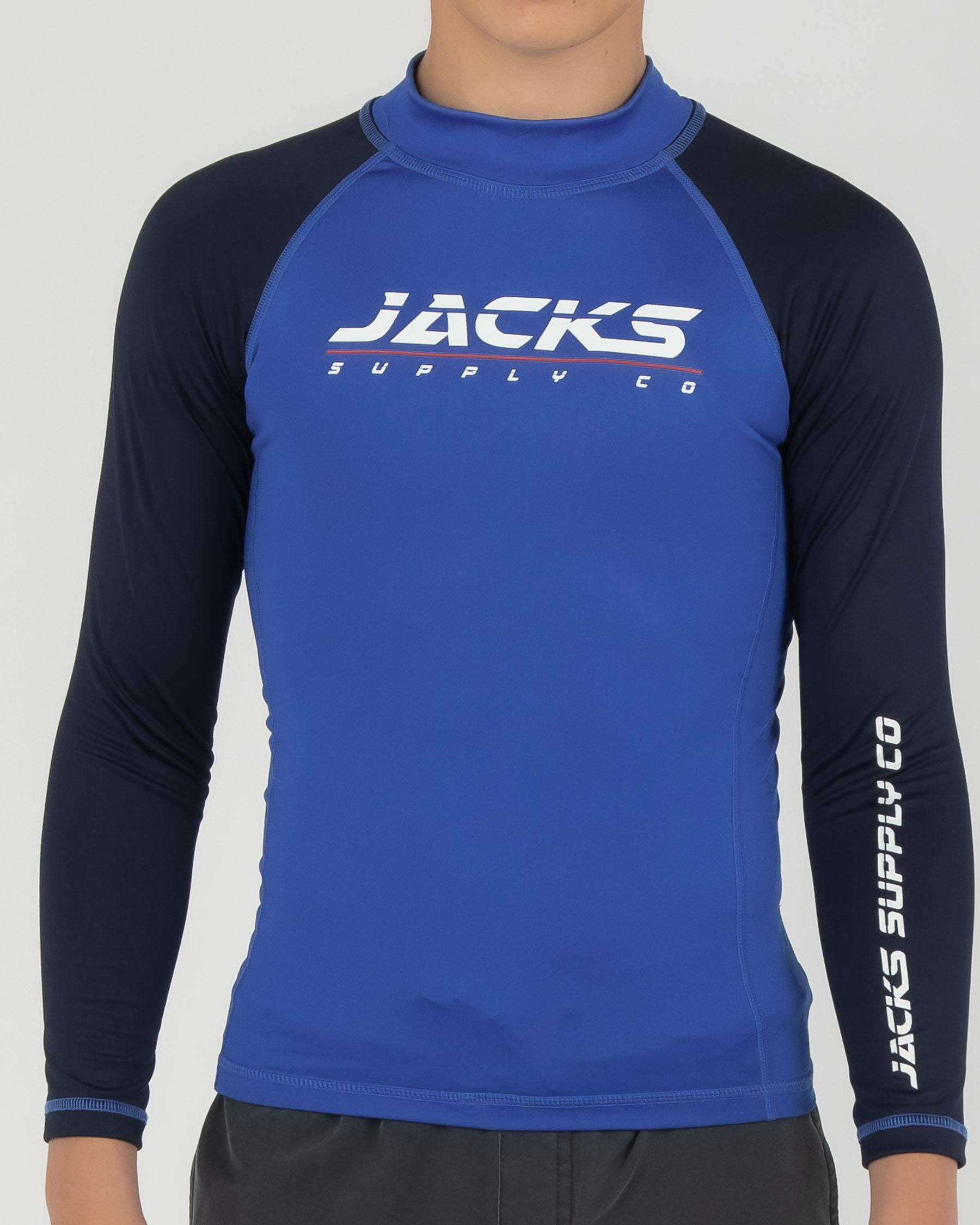 Shop Jacks Boys' Whitewash Long Sleeve Rash Vest In Navy/cyan - Fast ...