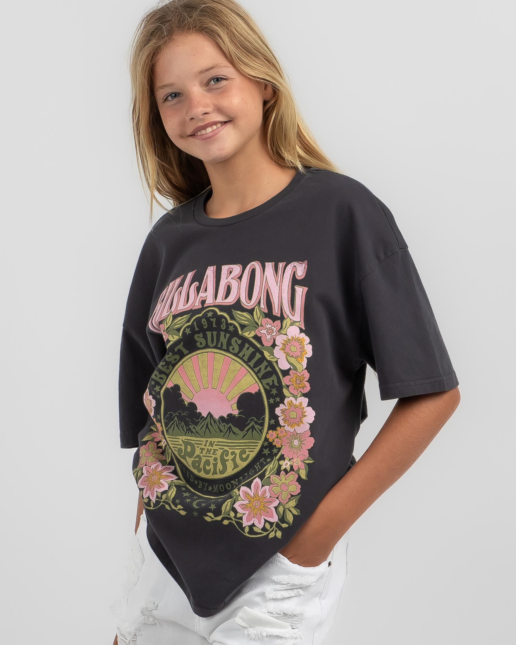 Shop Billabong Girls' Best Sunshine T-Shirt In Black Sands - Fast ...