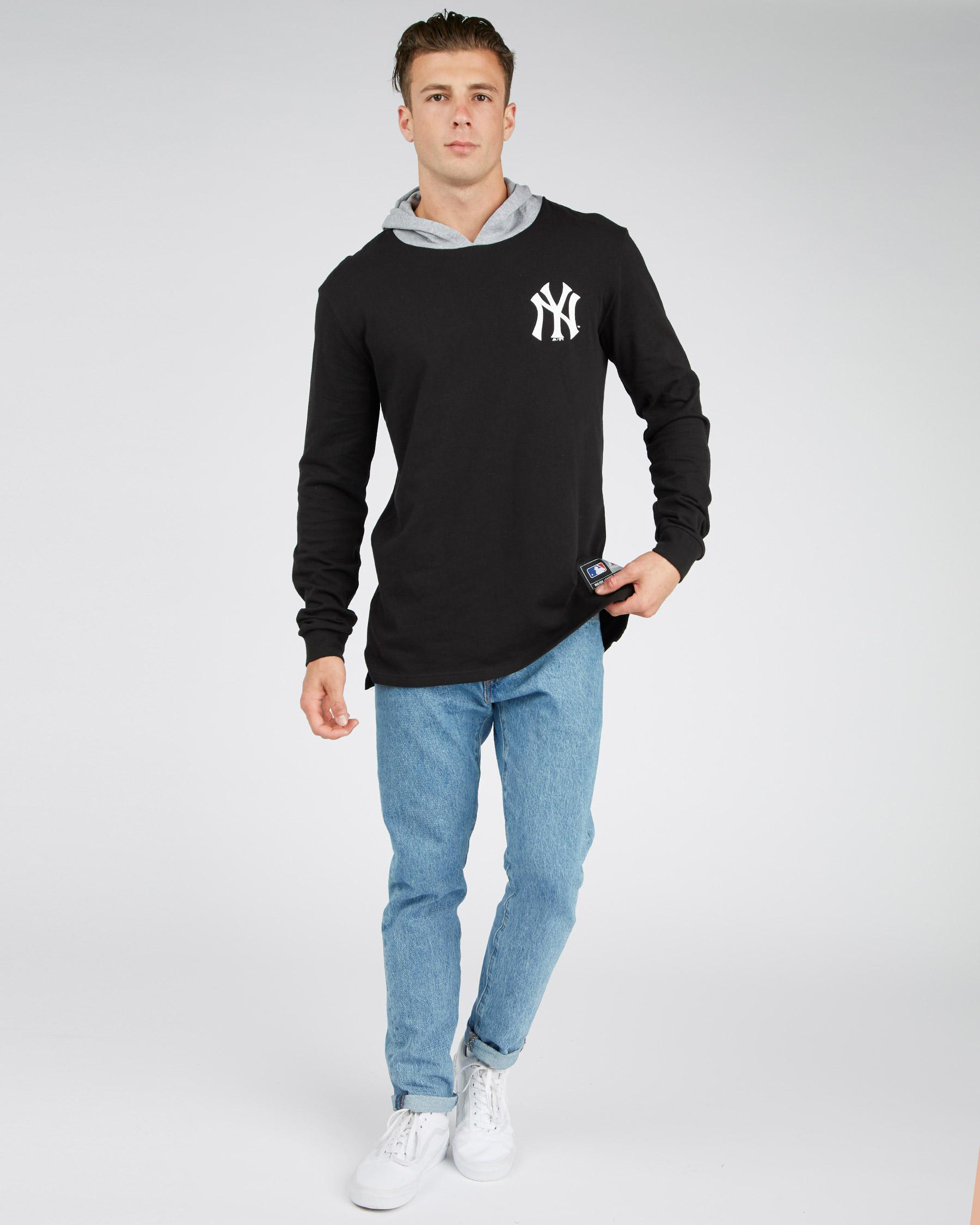 Shop Majestic Upper Hooded Long Sleeve T-Shirt In Black - Fast Shipping ...