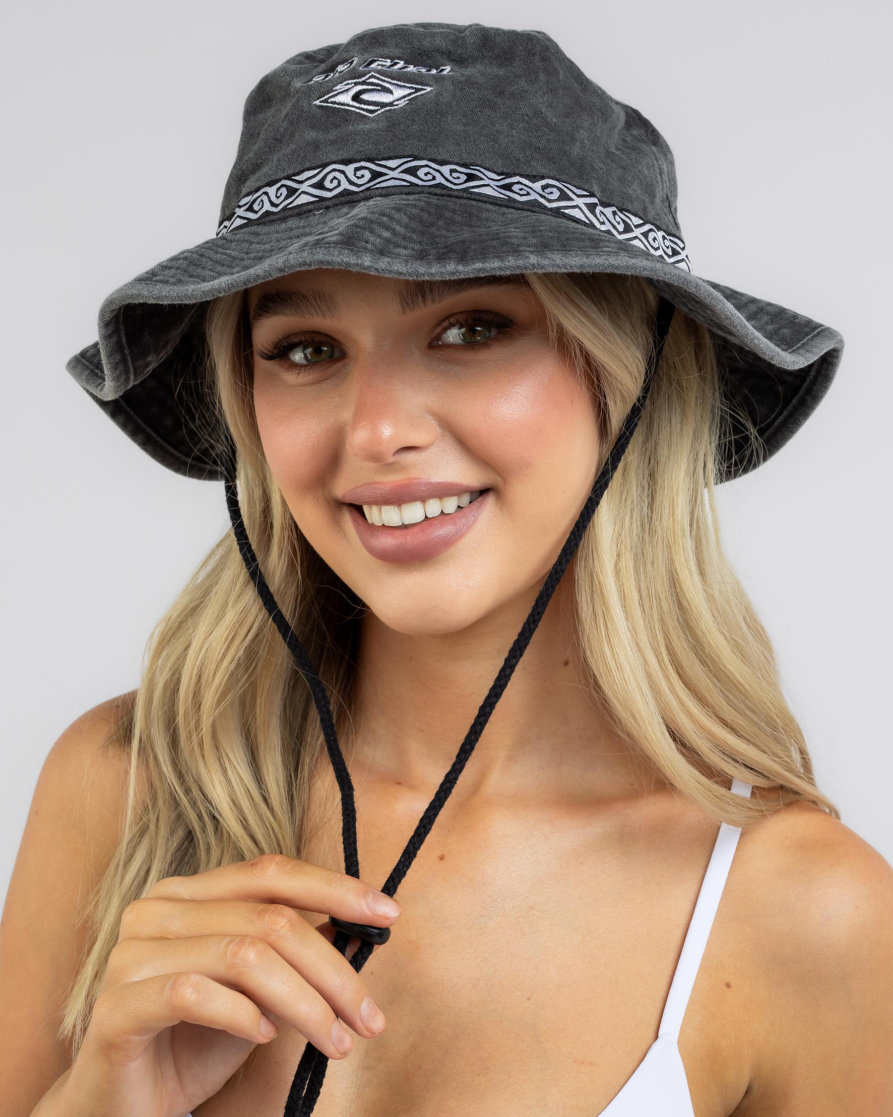 Shop Rip Curl Cosmic Sun Washed UPF Bucket Hat In Washed Black - Fast ...
