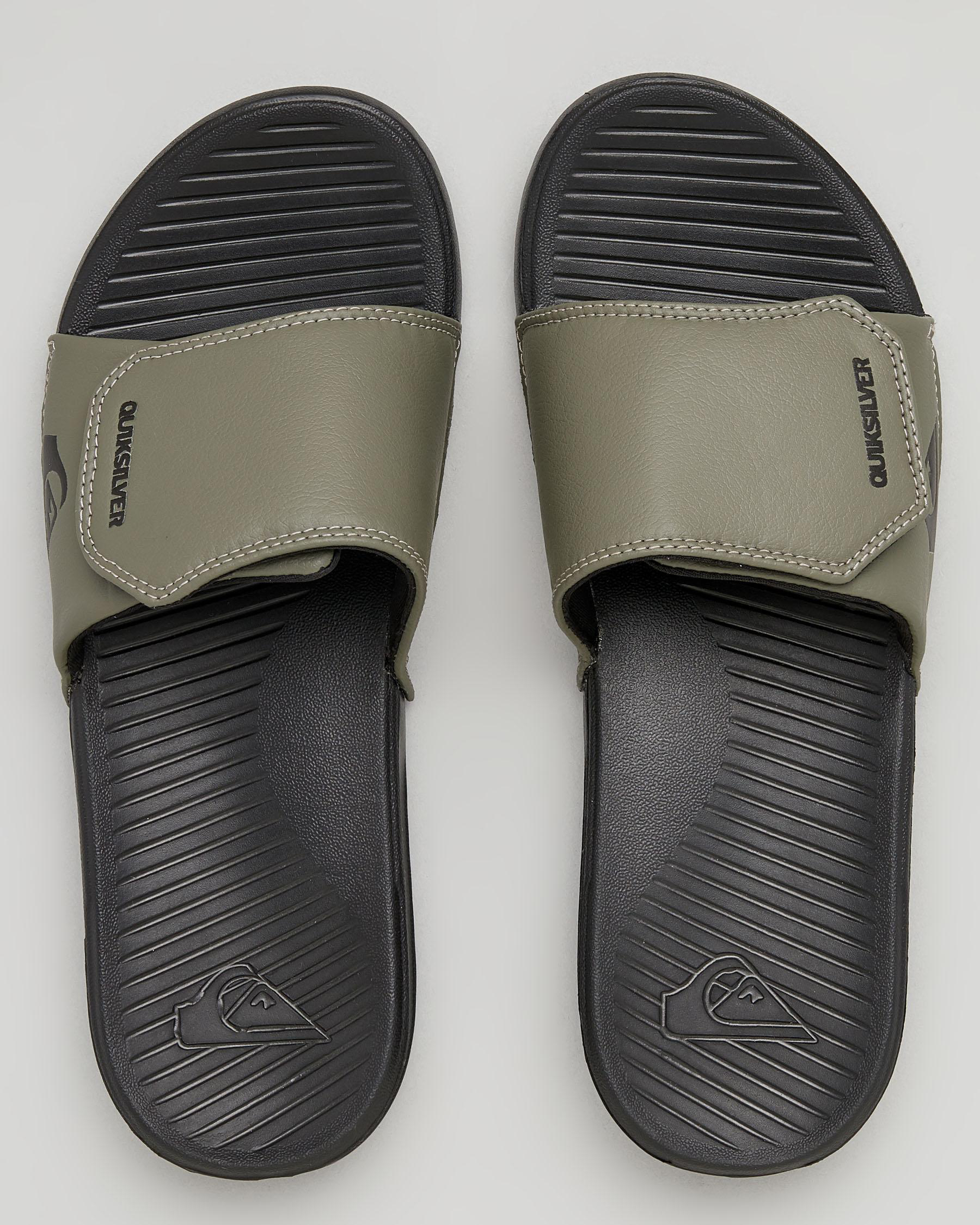 Shop Quiksilver Bright Coast Adjust Slides In Black/green/black - Fast ...