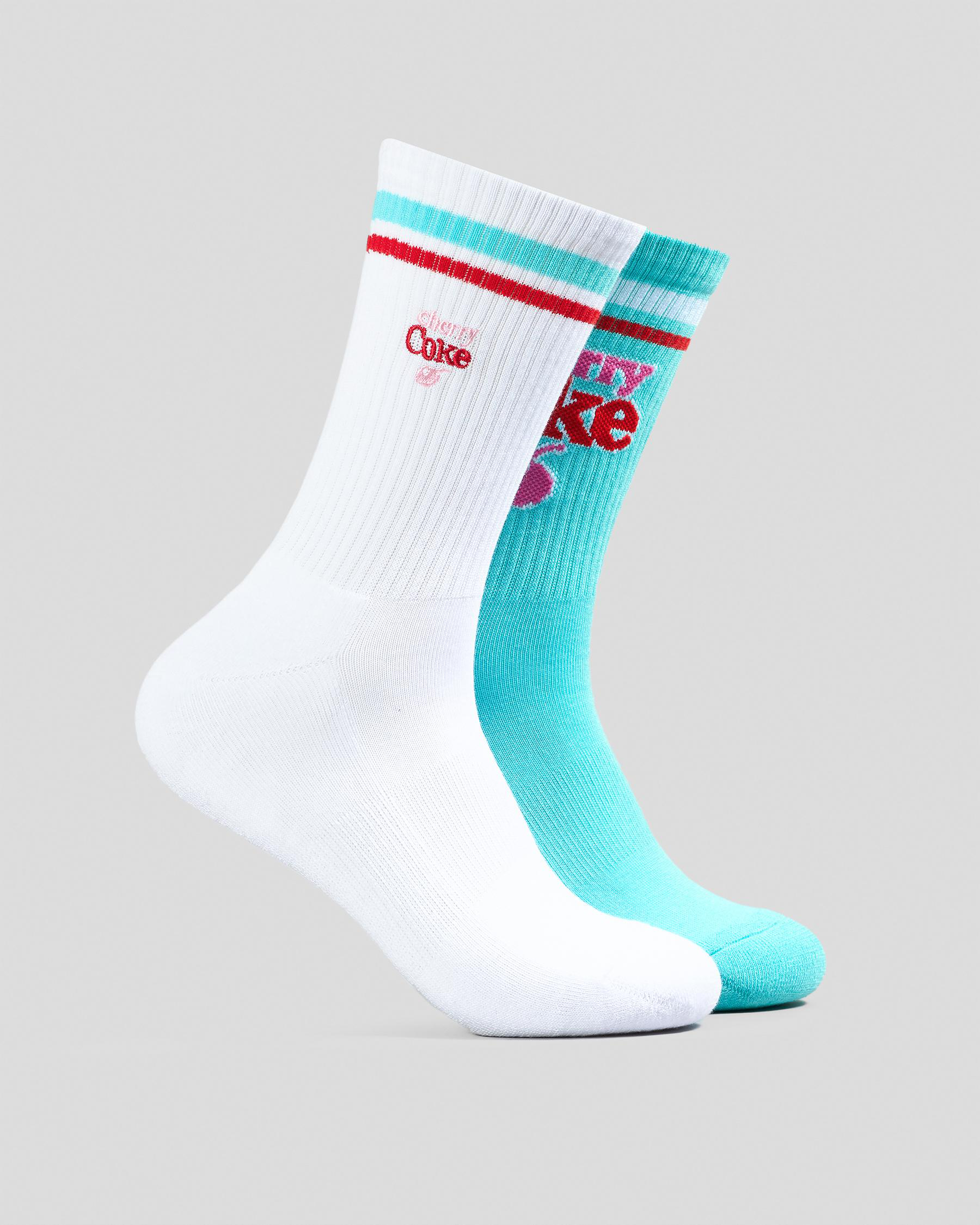 Shop FOOT-IES Cherry Coke Embroidery Sneakers Socks 2 Pack In White/sky ...
