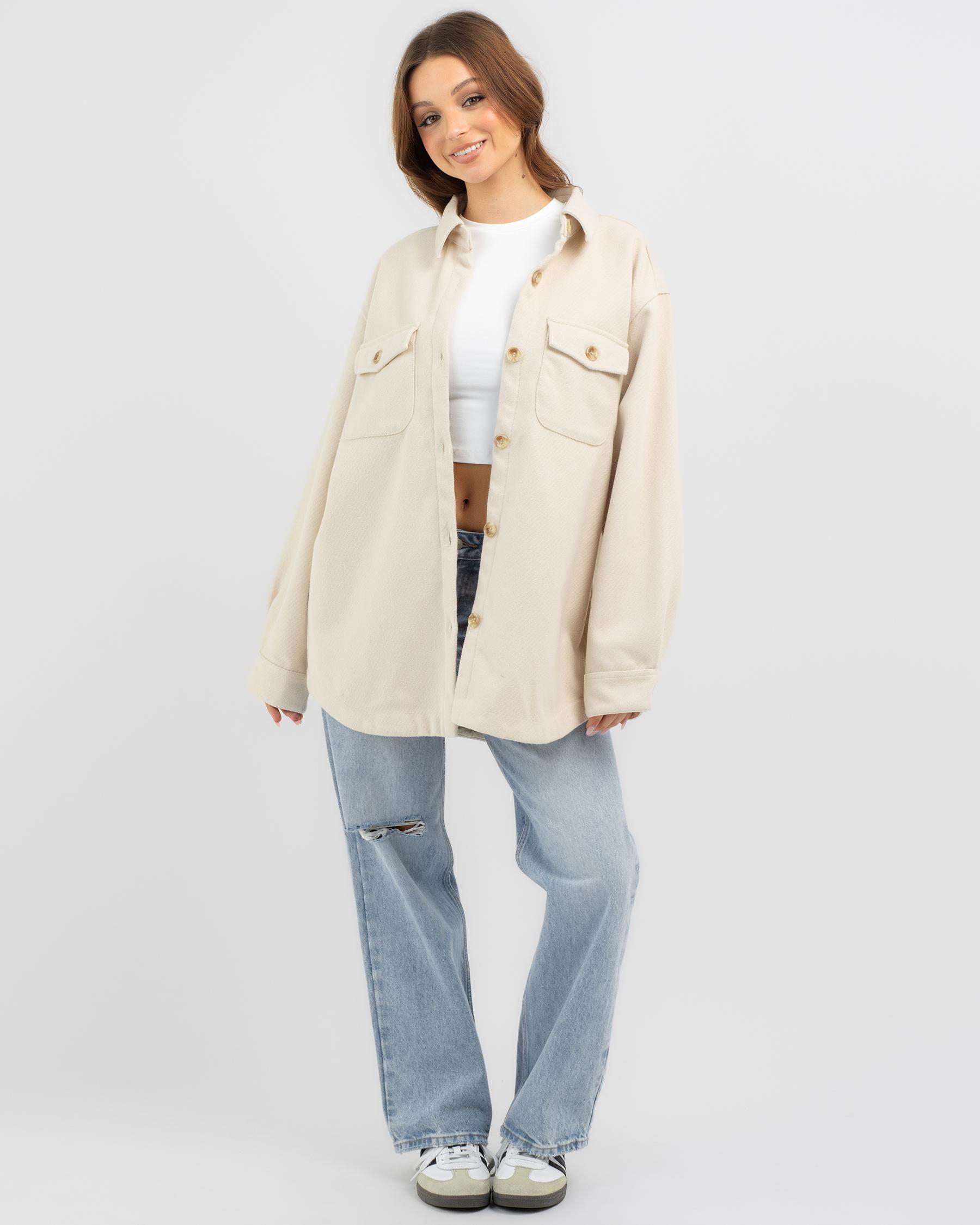 Shop Rhythm Classic Minimal Shacket In Oat - Fast Shipping & Easy ...