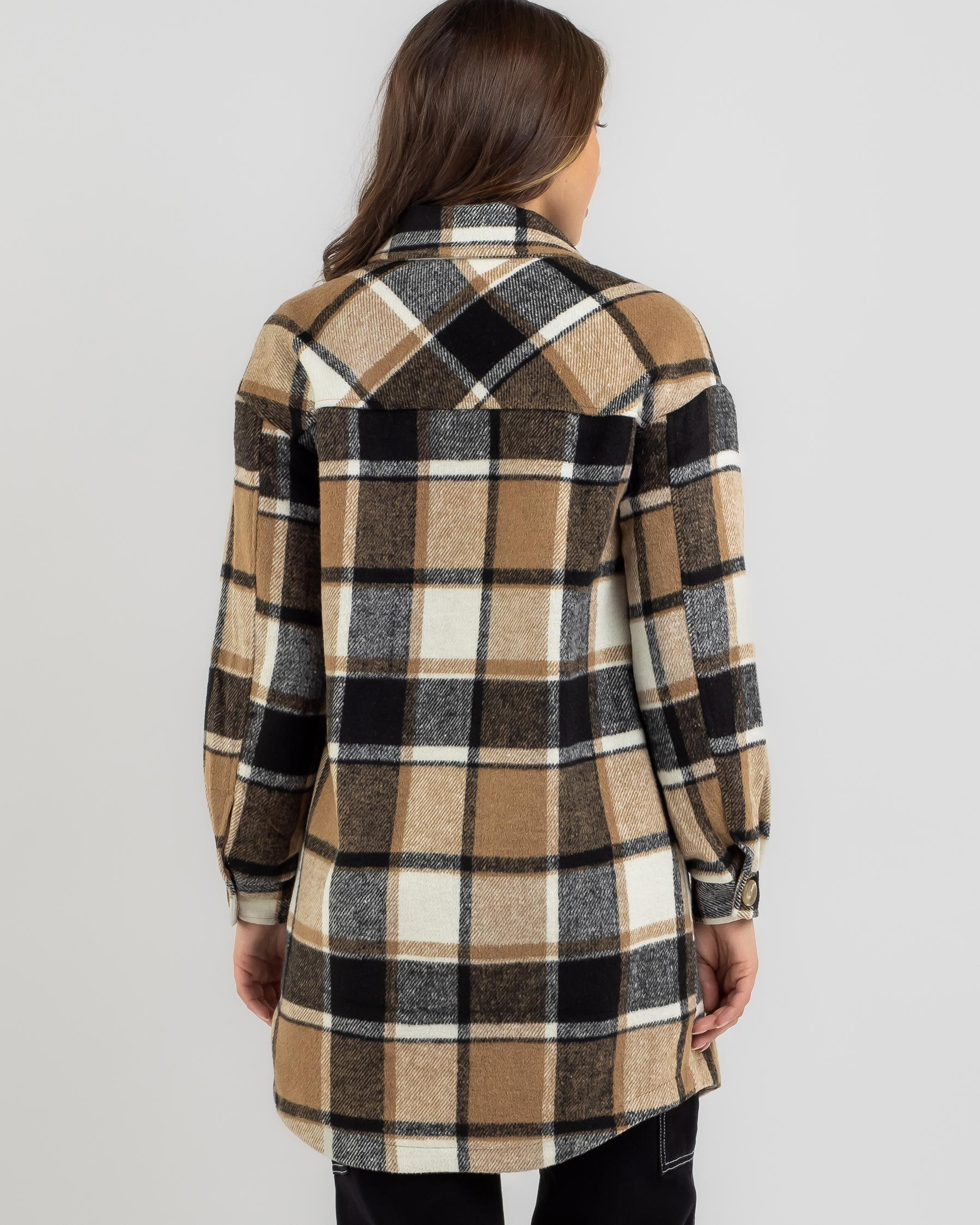 Ava And Ever Roxie Long Shacket In Cream/blk-tan - Fast Shipping & Easy ...