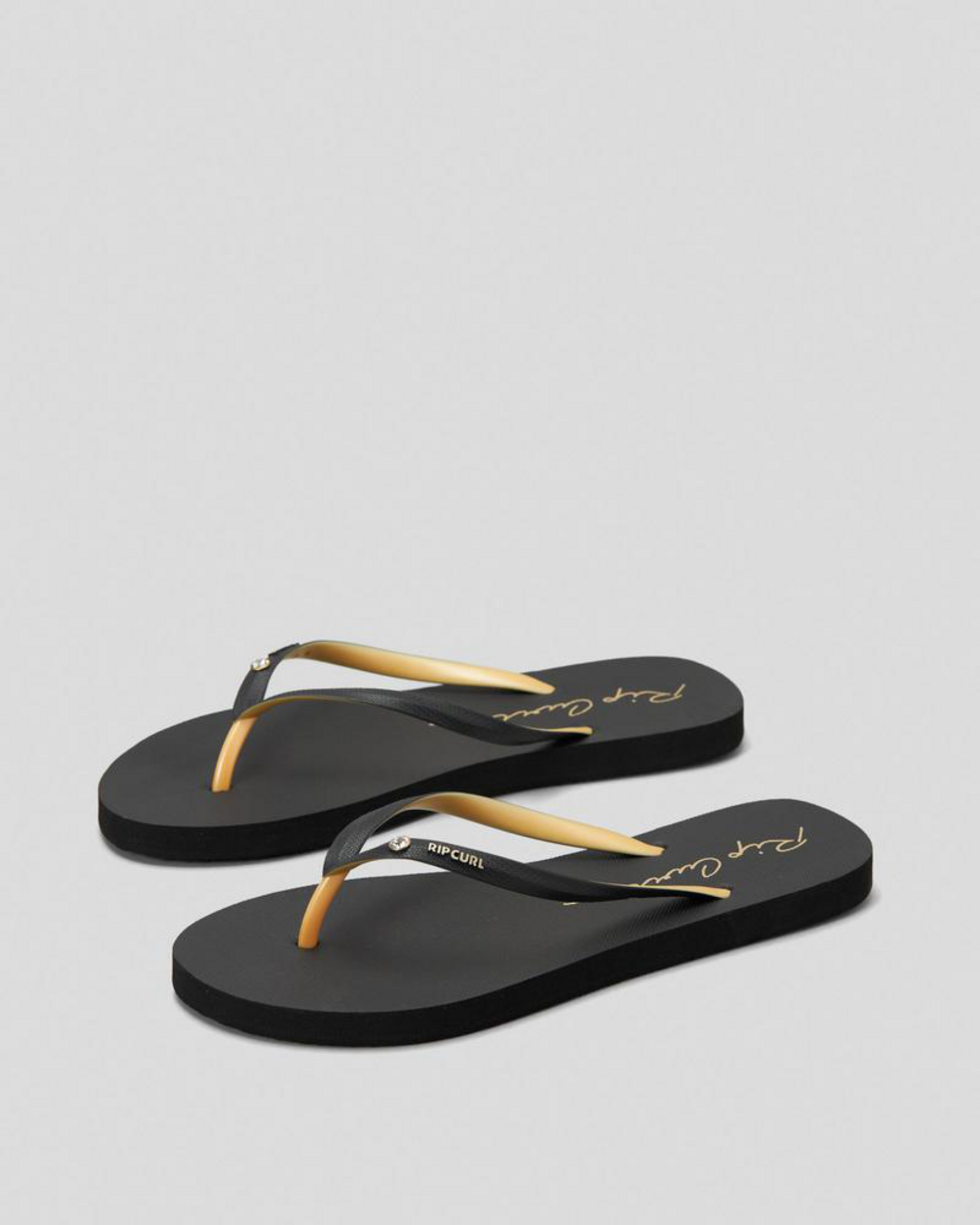 Rip Curl Script Wave Thongs In Black/gold - Fast Shipping & Easy ...