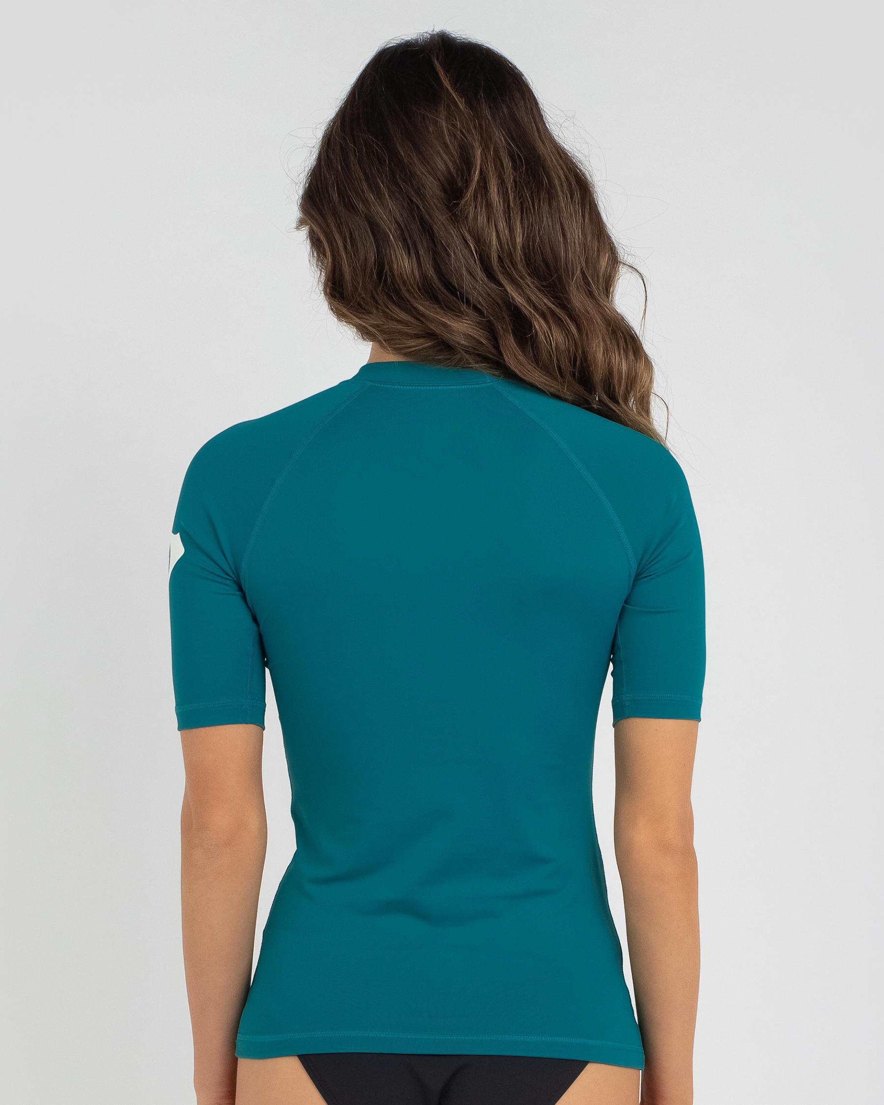 Shop Roxy Sunset Haze Short Sleeve Rash Vest In Deep Lake/white - Fast ...