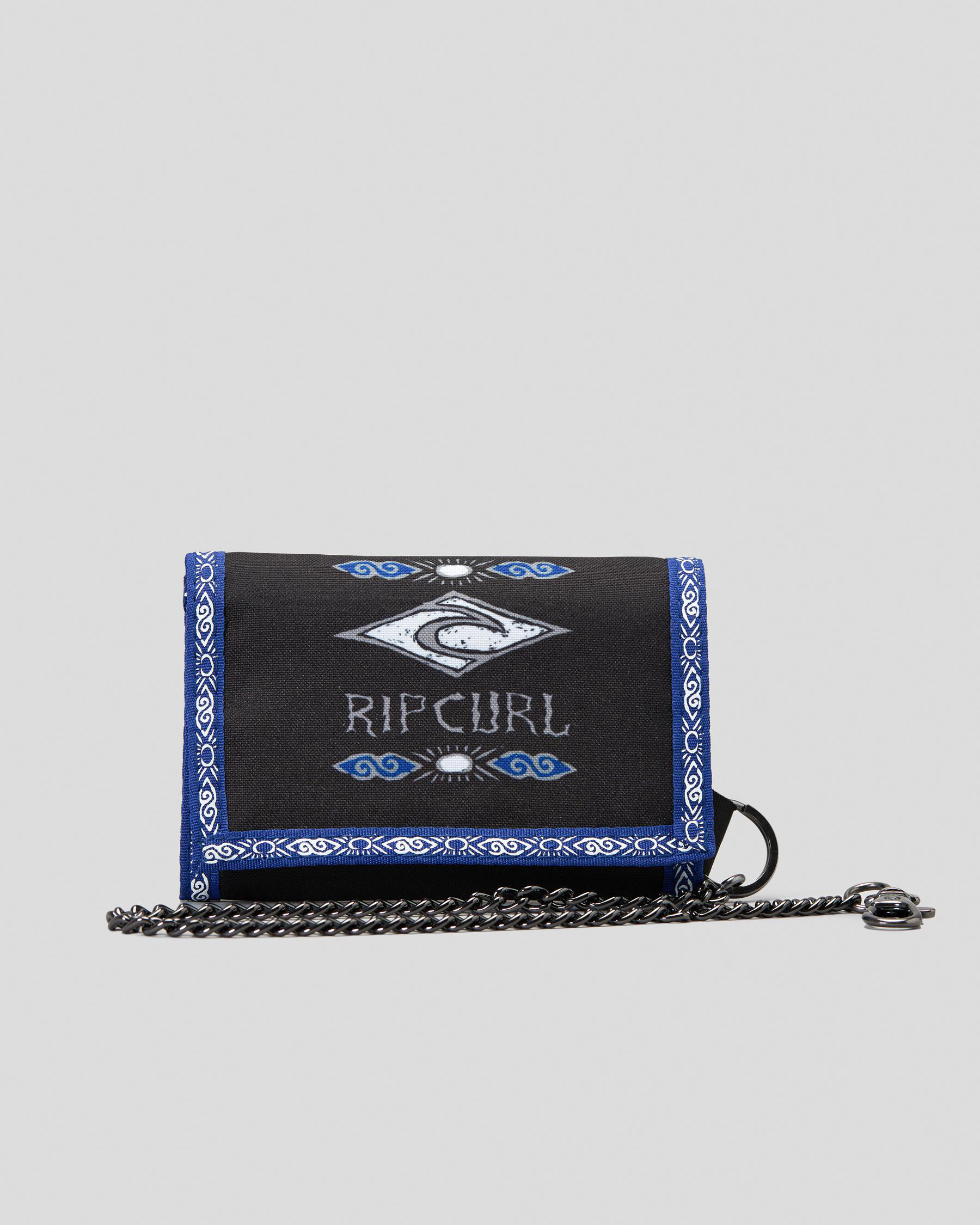Shop Rip Curl Diamond Chain Tri-Fold Wallet In Black/blue - Fast ...