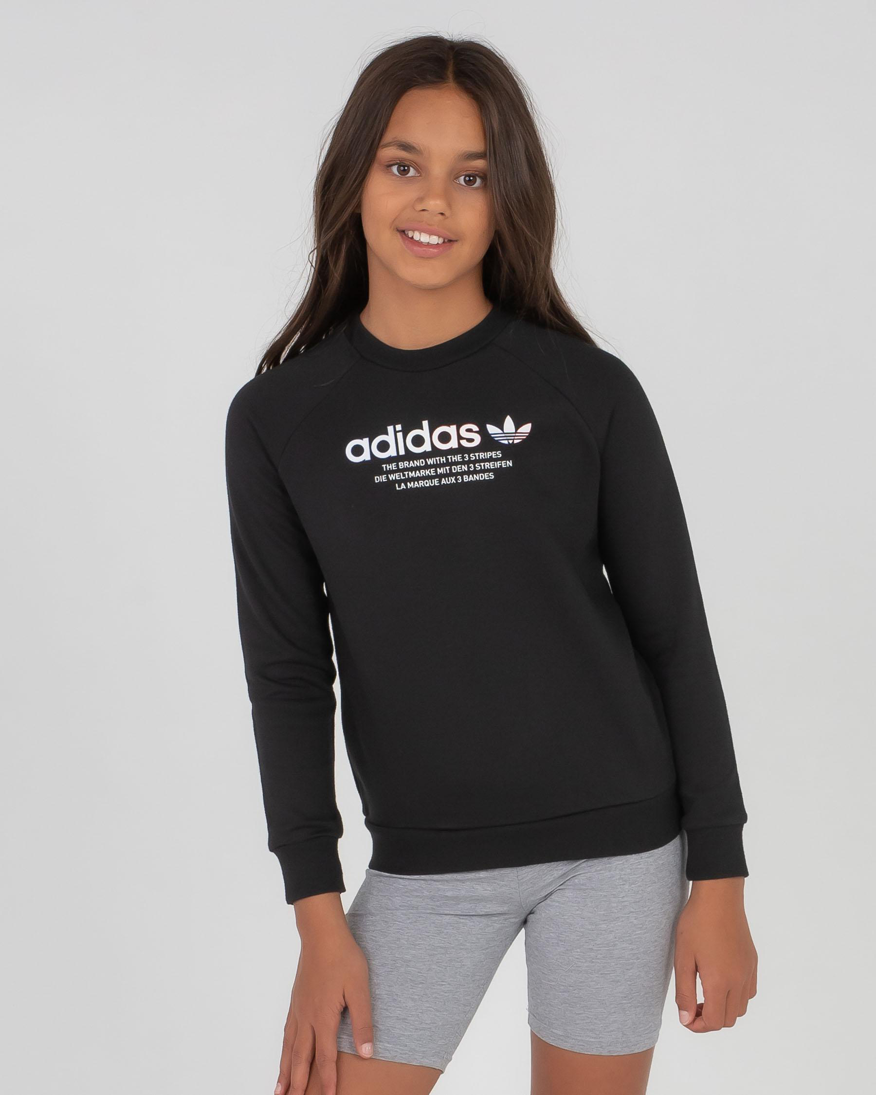 Shop adidas Girls' Adicolour Sweatshirt In Black - Fast Shipping & Easy ...