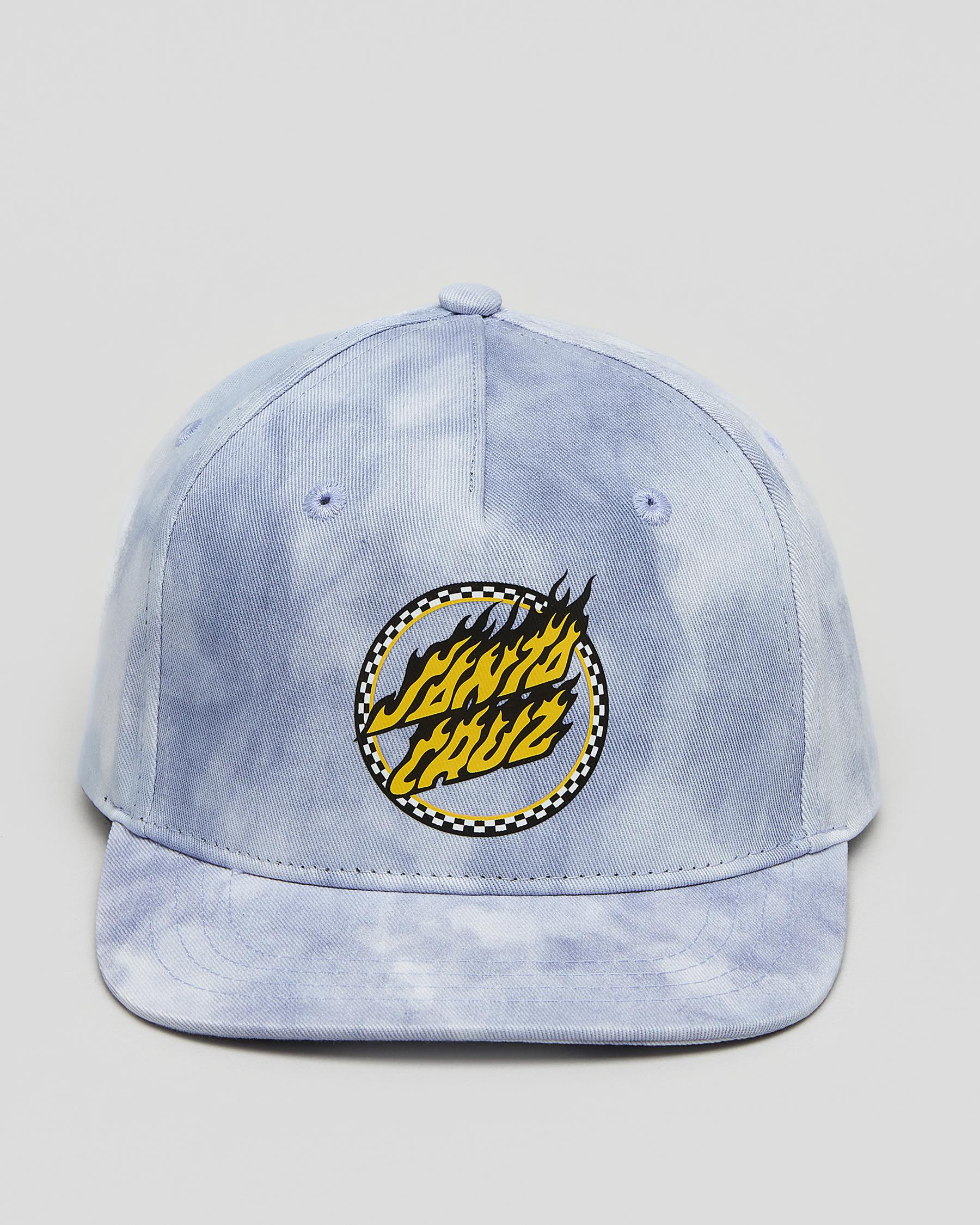 Santa Cruz Boys' Checked Ringed Flamed Dot Snapback Cap In Blue Tie Dye ...