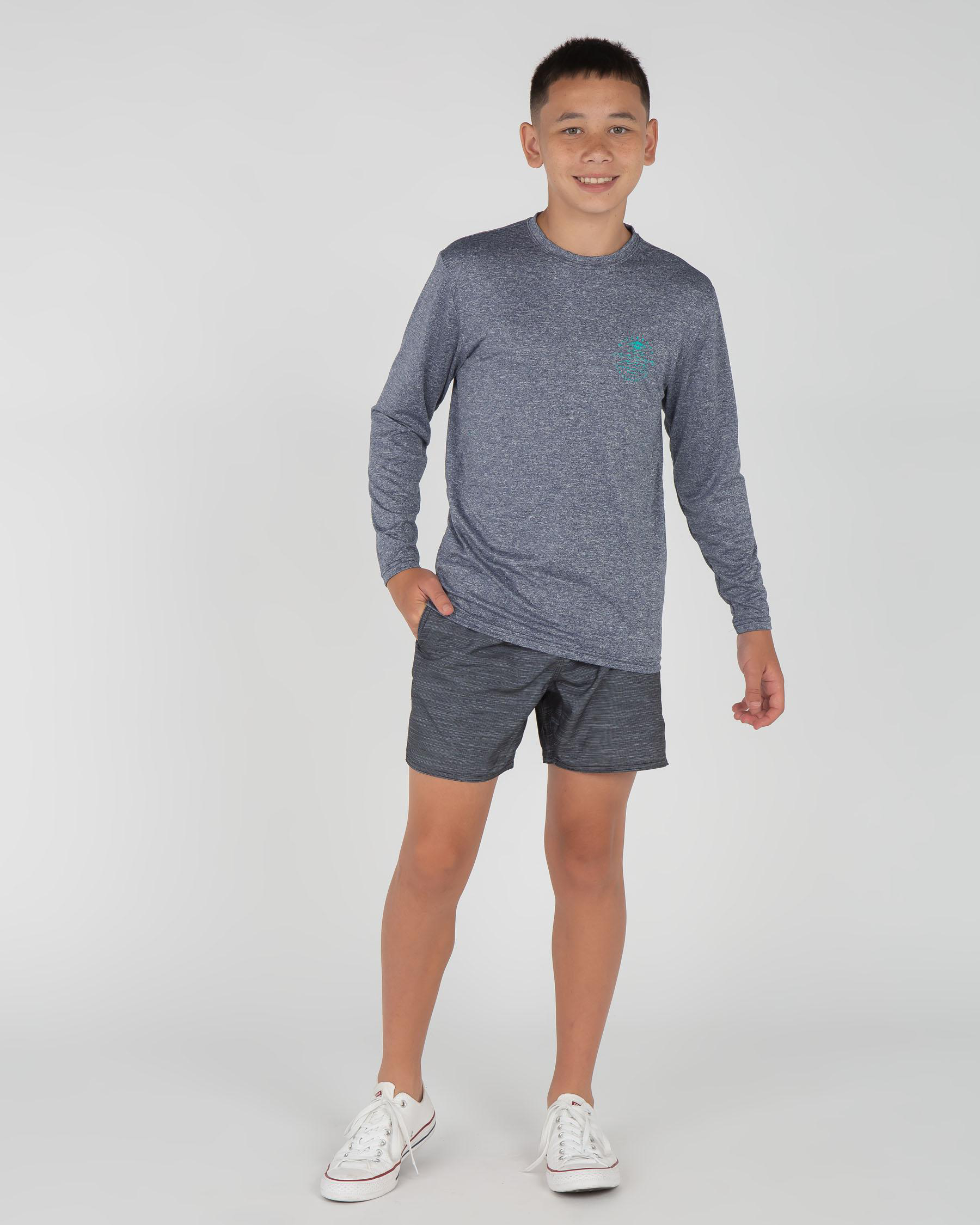 Shop Billabong Boys' Wavy Davy Long Sleeve Rash Vest In Navy Heather ...