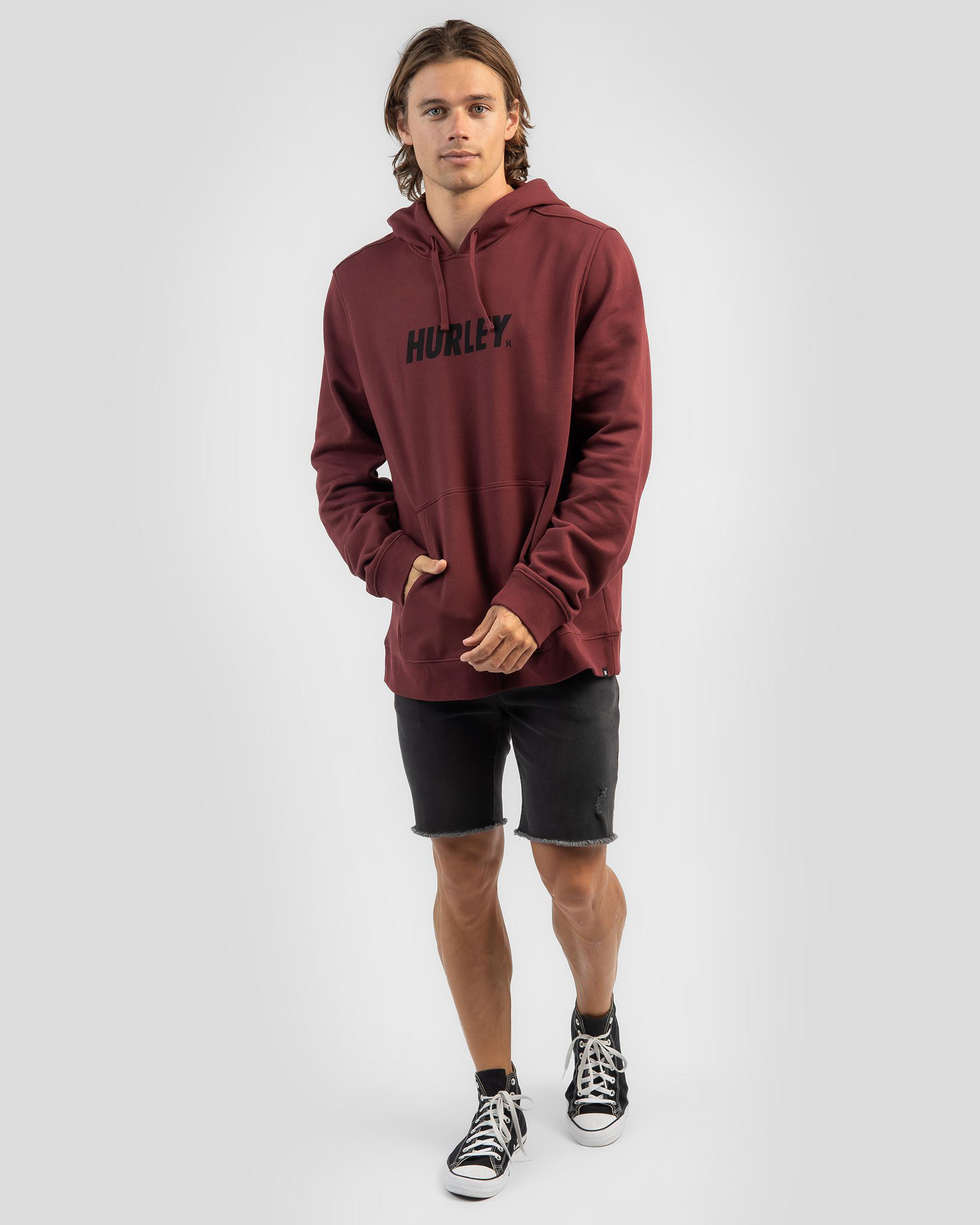 Shop Hurley Fastlane Solid Hooded Pull Over Fleece In Russet - Fast ...