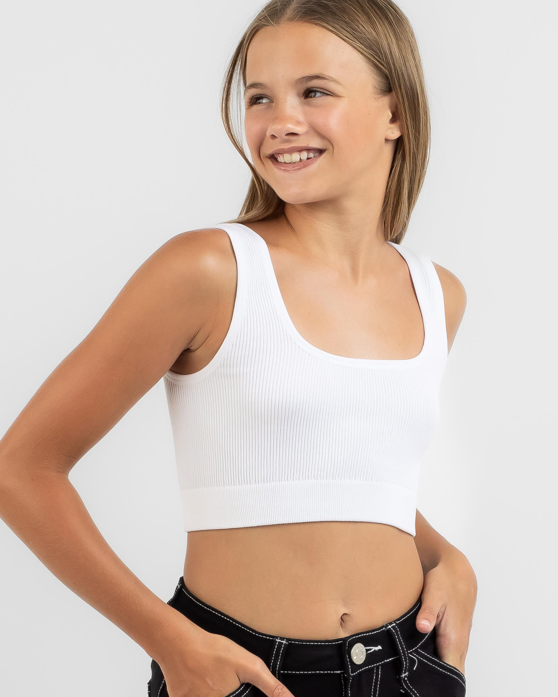Shop Mooloola Girls' Basic Seamfree Crop Top In White - Fast Shipping & Easy Returns - City ...