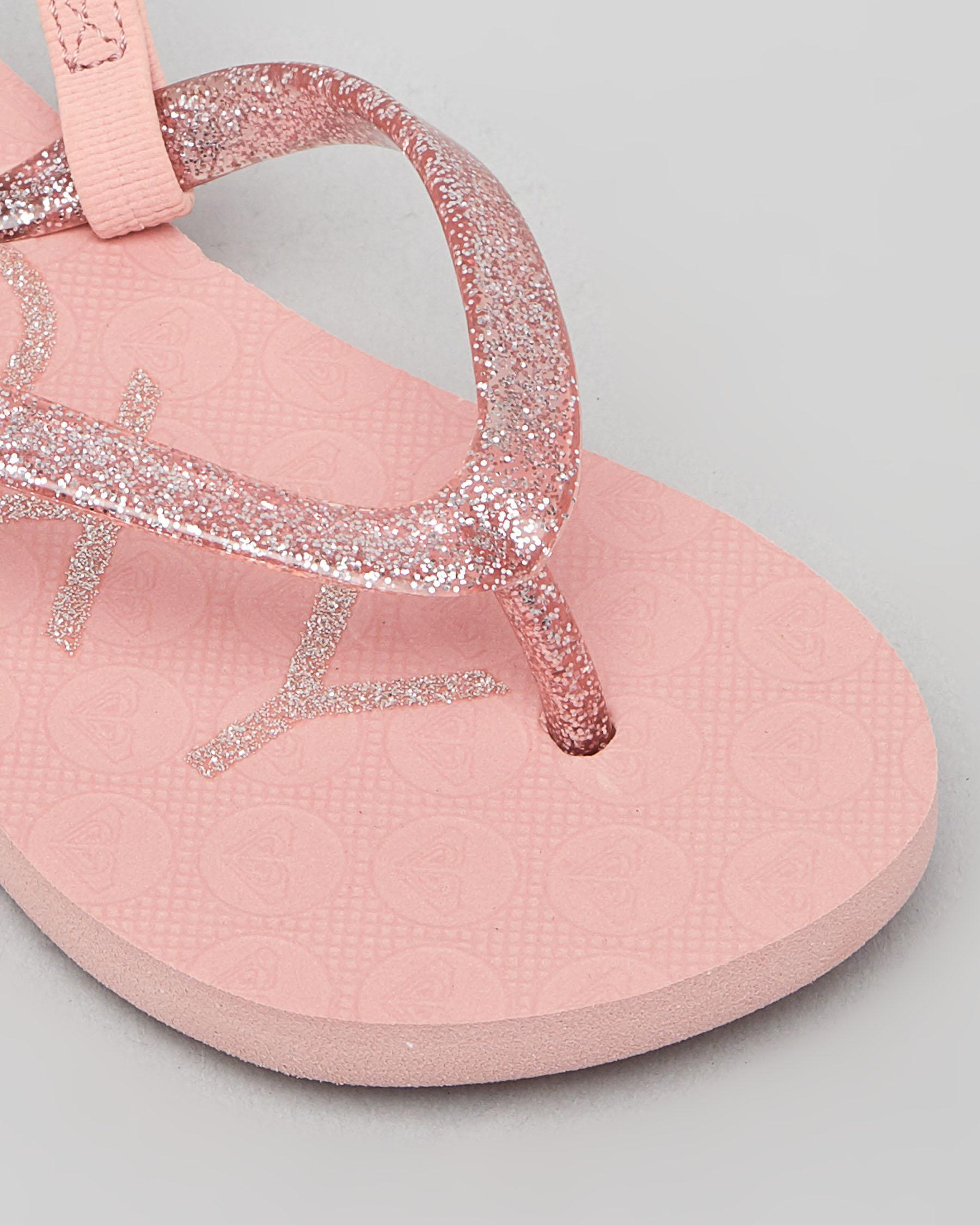 Shop Roxy Toddlers' Viva Sparkle Thongs In Amber Rose - Fast Shipping ...