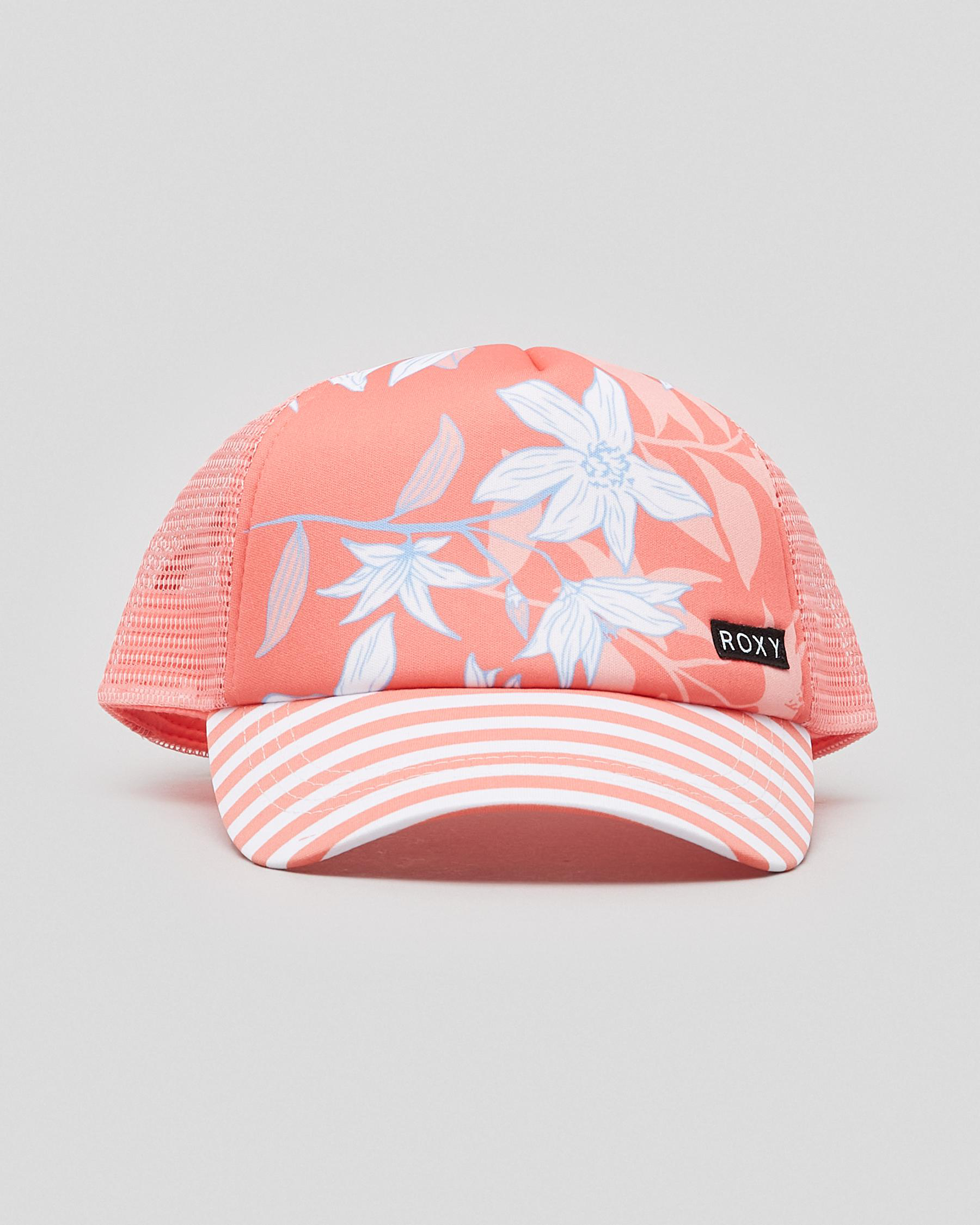 Shop Roxy Girls' Honey Coconut Trucker Cap In Shell Pink Sunburst ...