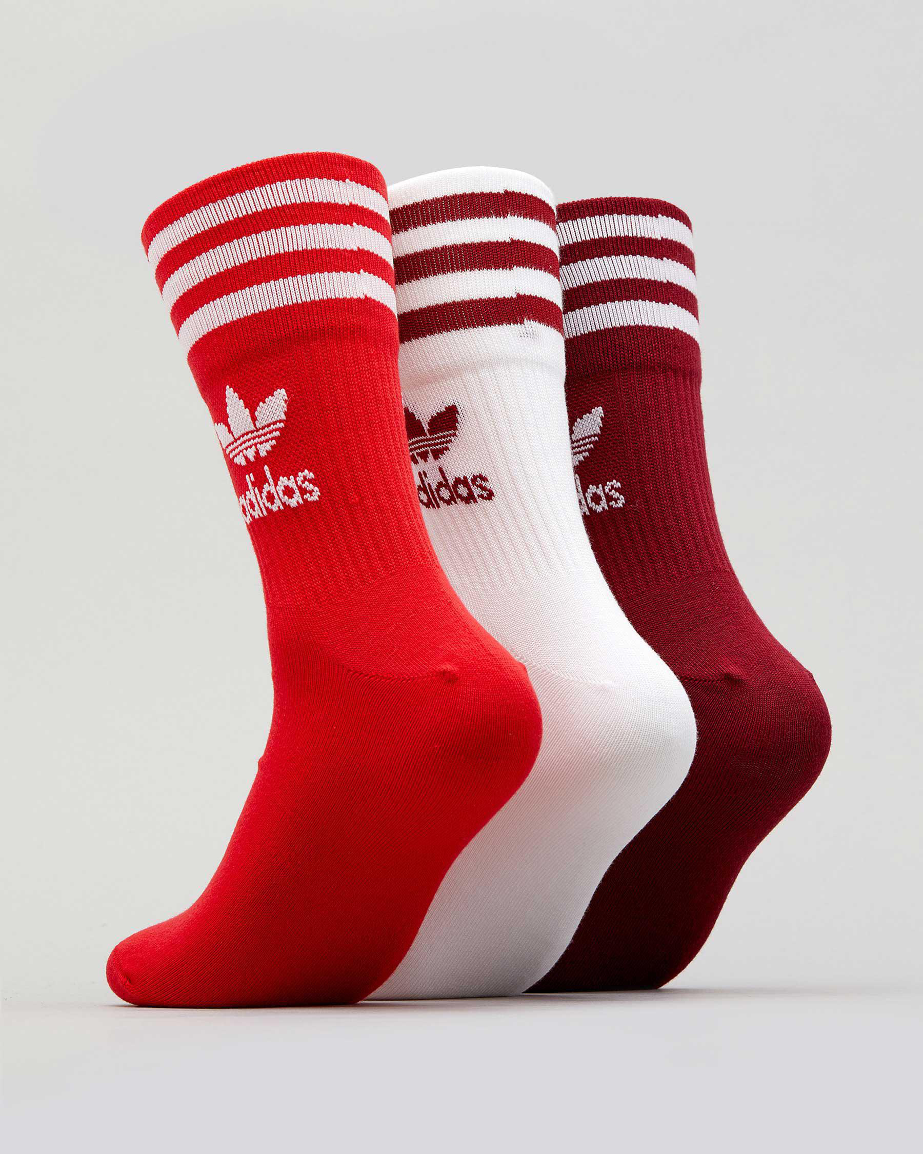 Shop adidas Mid Cut Crew Socks 3 Pack In White/scarlet/collegiate ...