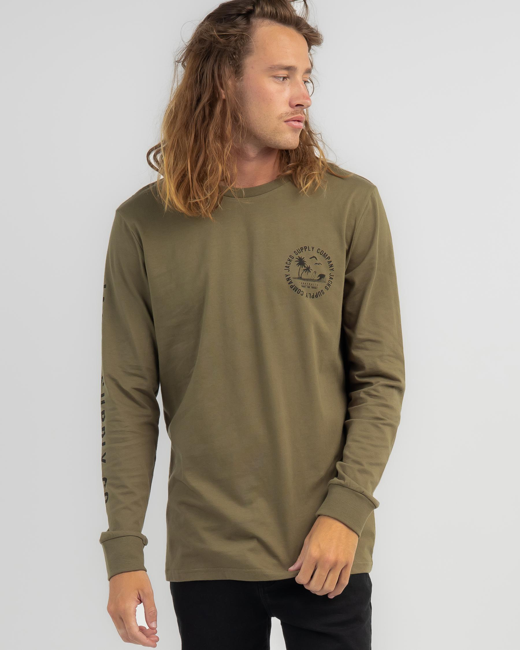 Shop Jacks Hideaway Long Sleeve T-Shirt In Olive - Fast Shipping & Easy Returns - City Beach ...