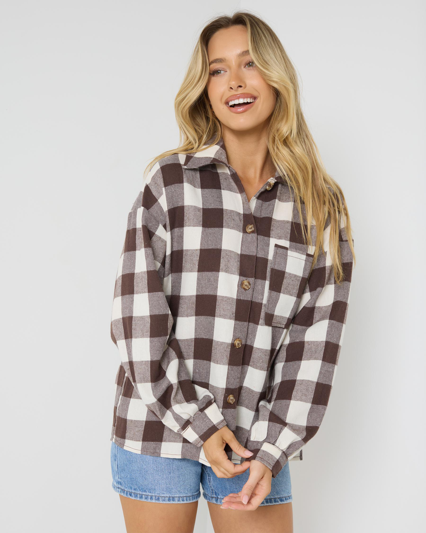 Shop Ava And Ever Vancouver Flannel Long Sleeve Shirt In Chocolate ...
