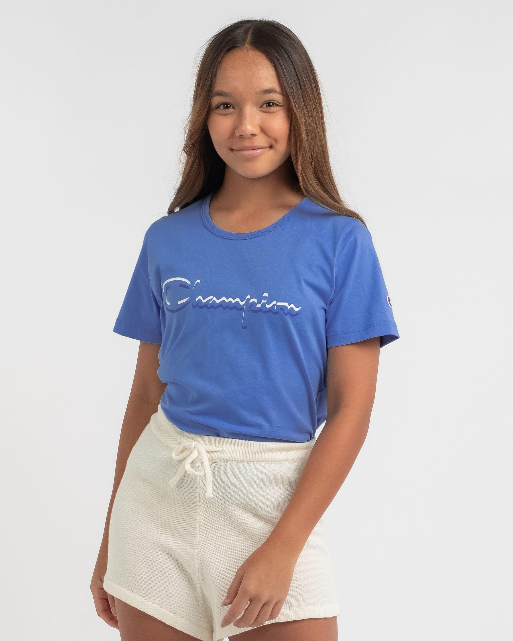 Shop Champion Girls' Sporty T-Shirt In Bluebell Bliss - Fast Shipping ...