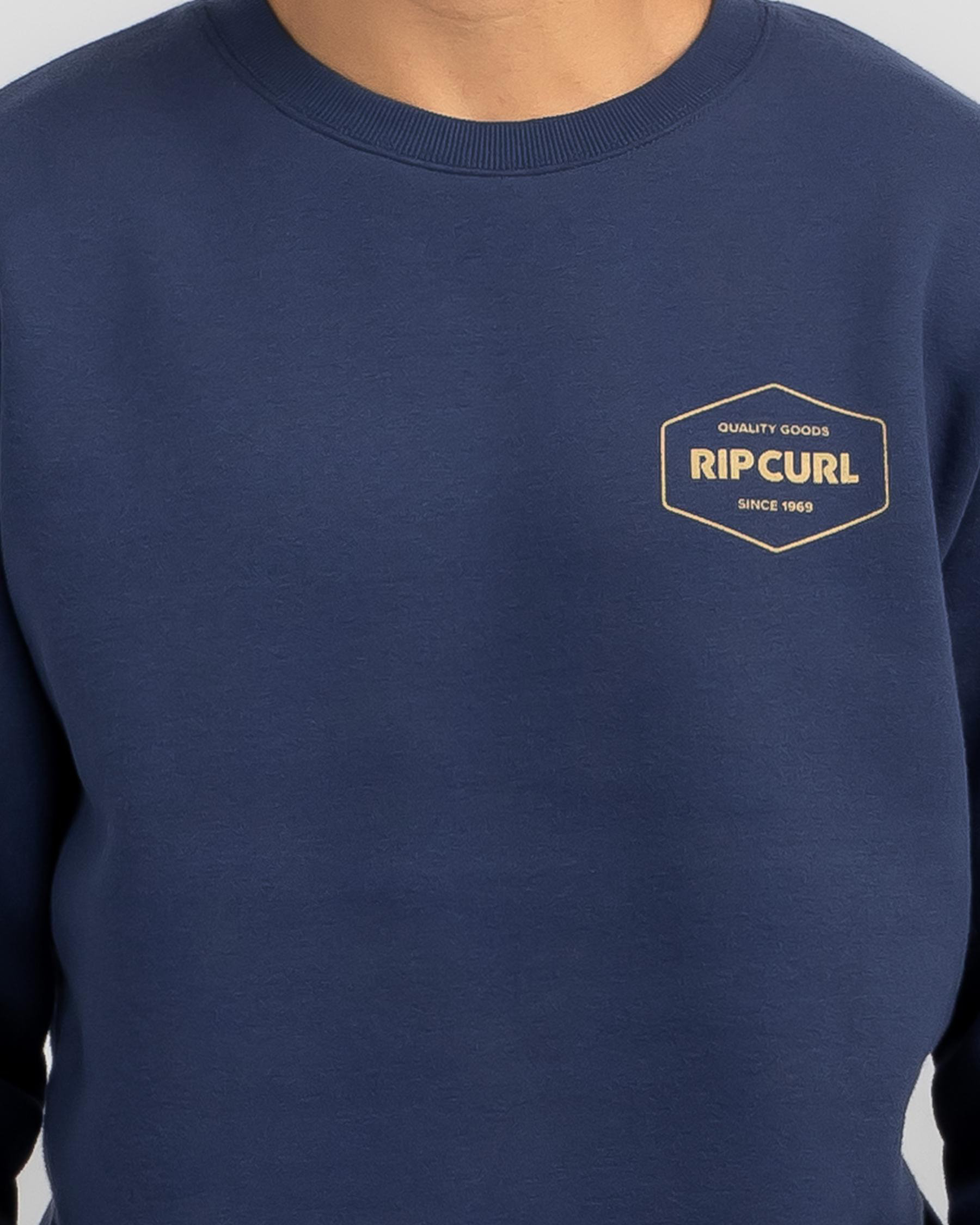 Shop Rip Curl Stapler Crew Neck Sweatshirt In Washed Navy - Fast ...