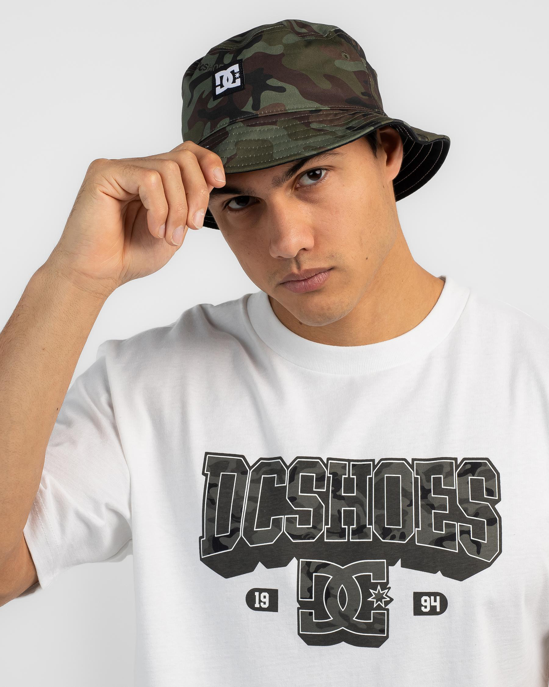 Shop DC Shoes Deep End Bucket Hat In Dc Woodland Camo - Fast Shipping ...