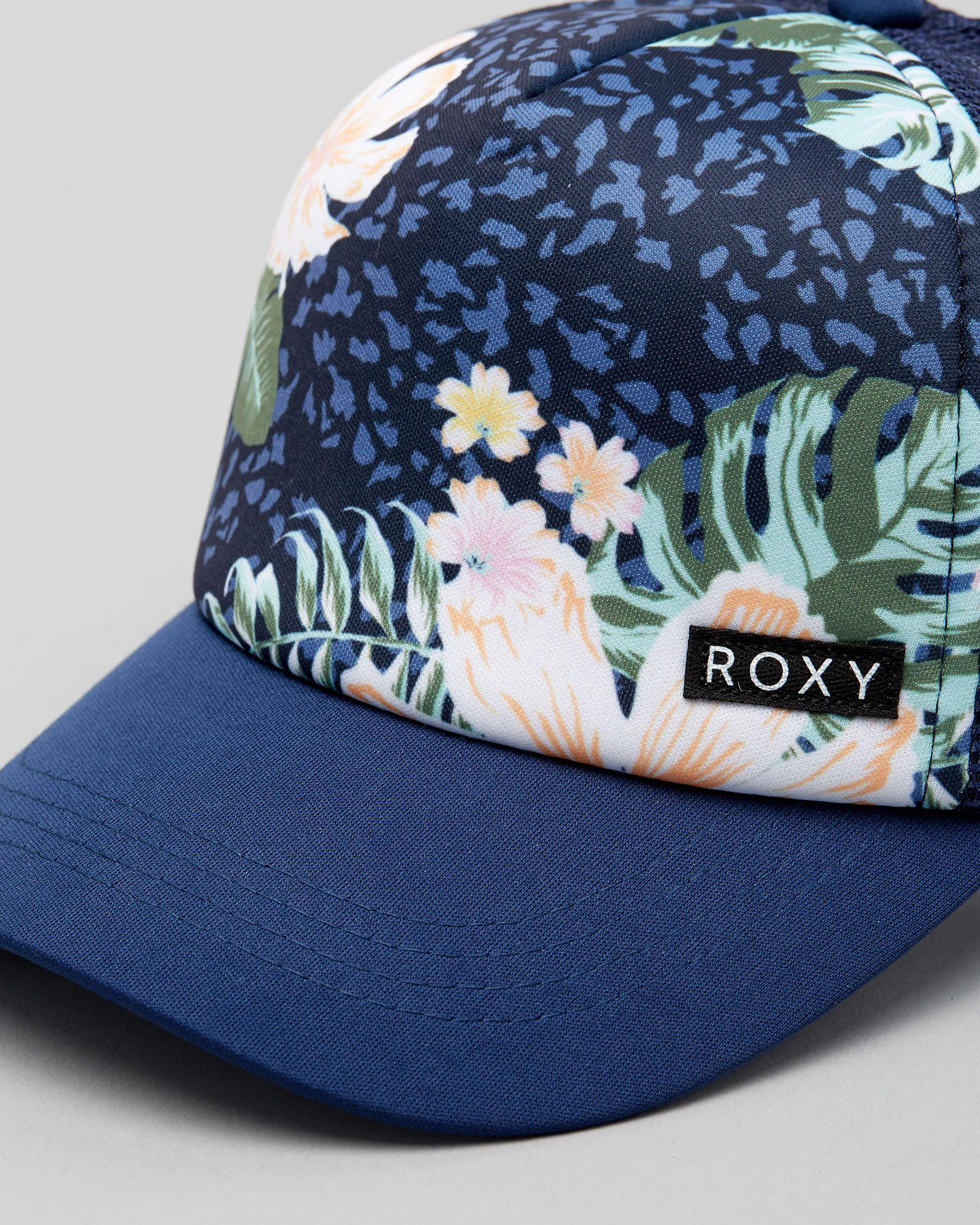 Shop Roxy Girls' Honey Coconut Trucker Cap In Mood Indigo Animalia ...