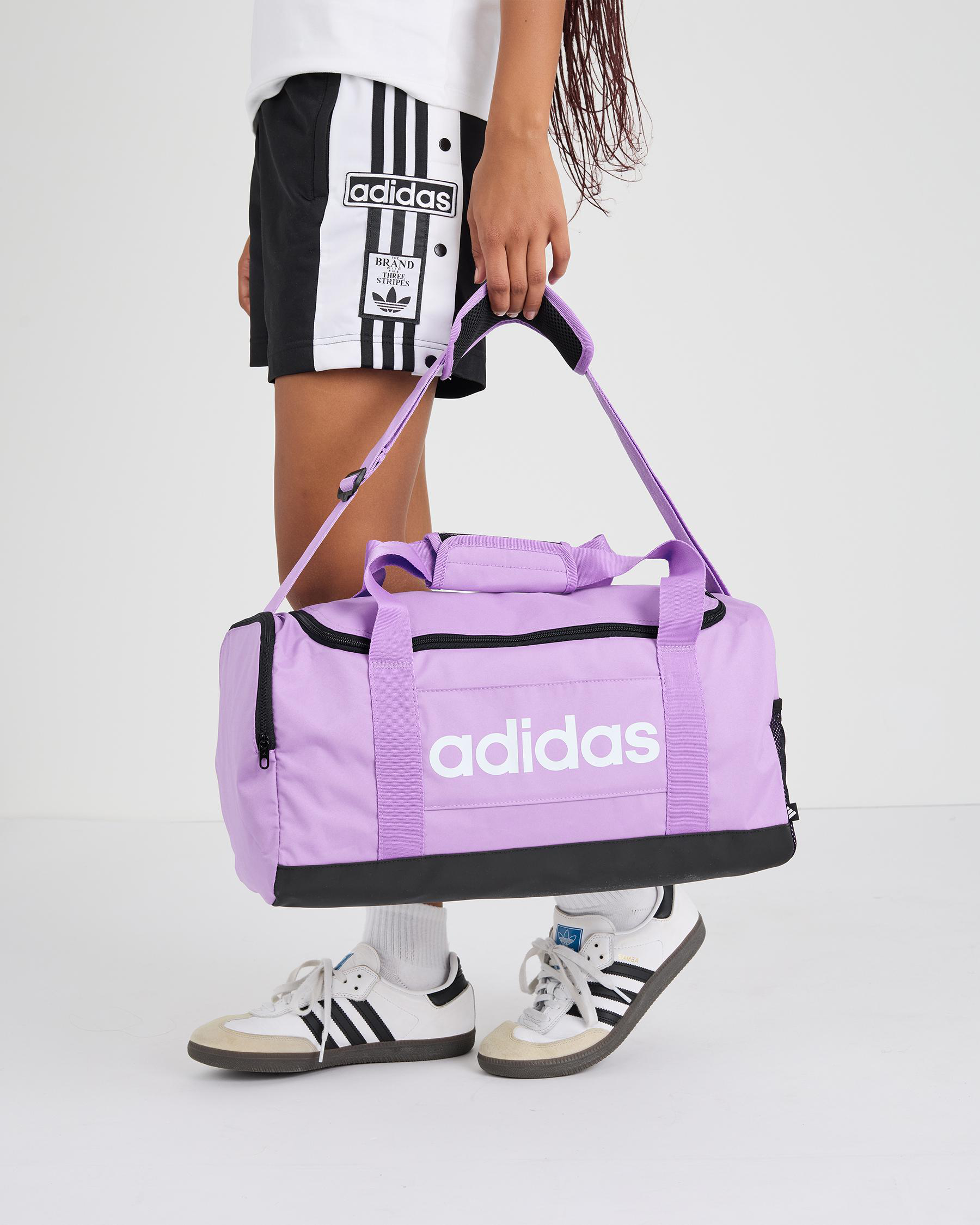 adidas Linear Small Duffle Bag In Viofus/white - FREE* Shipping & Easy ...