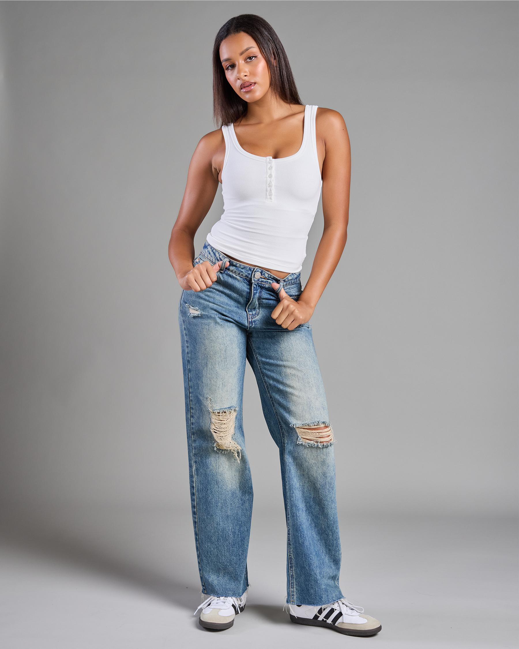 Shop Ava And Ever Basic Fine Rib Henley Tank Top In Cream - Fast ...