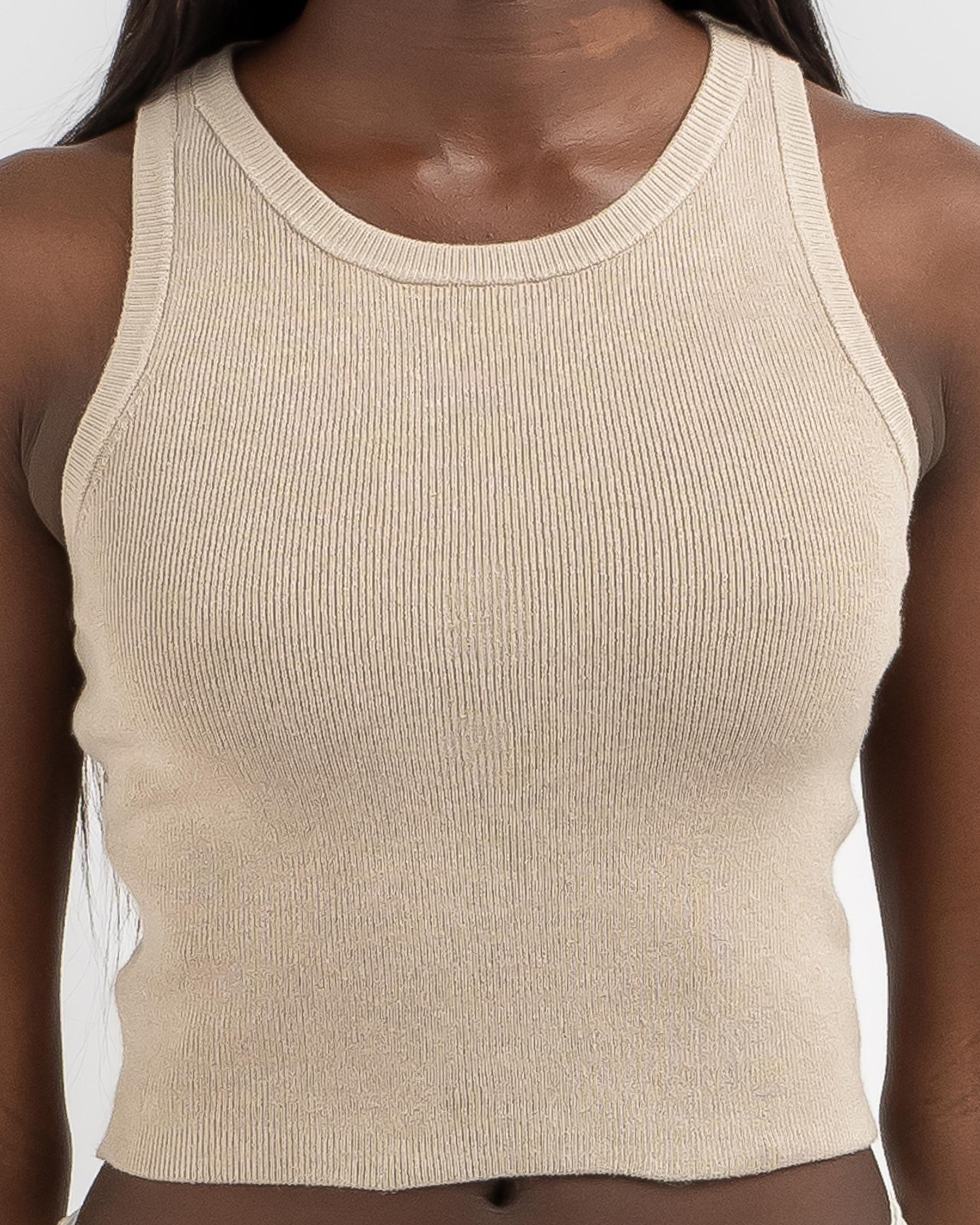 Shop Mooloola Basic Racer Back Knit Top In Taupe - Fast Shipping & Easy ...