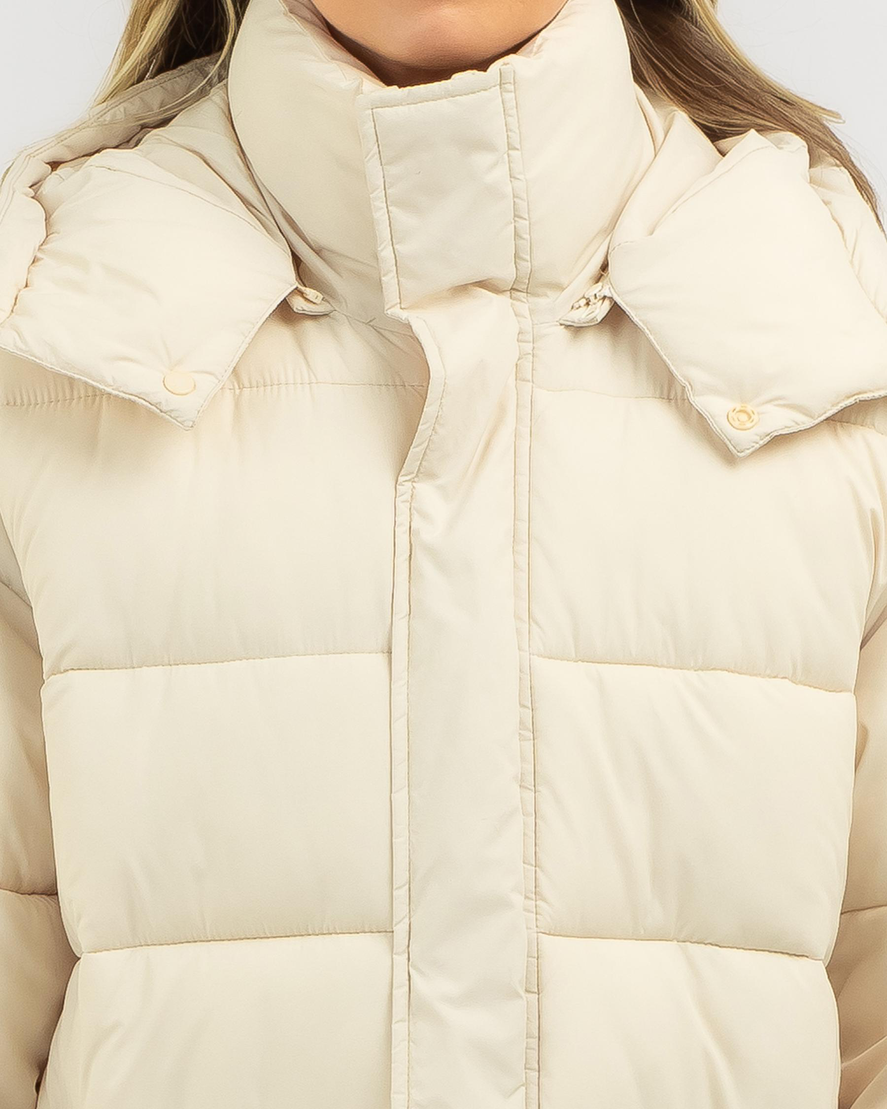 Roxy Step Out Longline Hooded Puffer Jacket In Tapioca - Fast Shipping ...