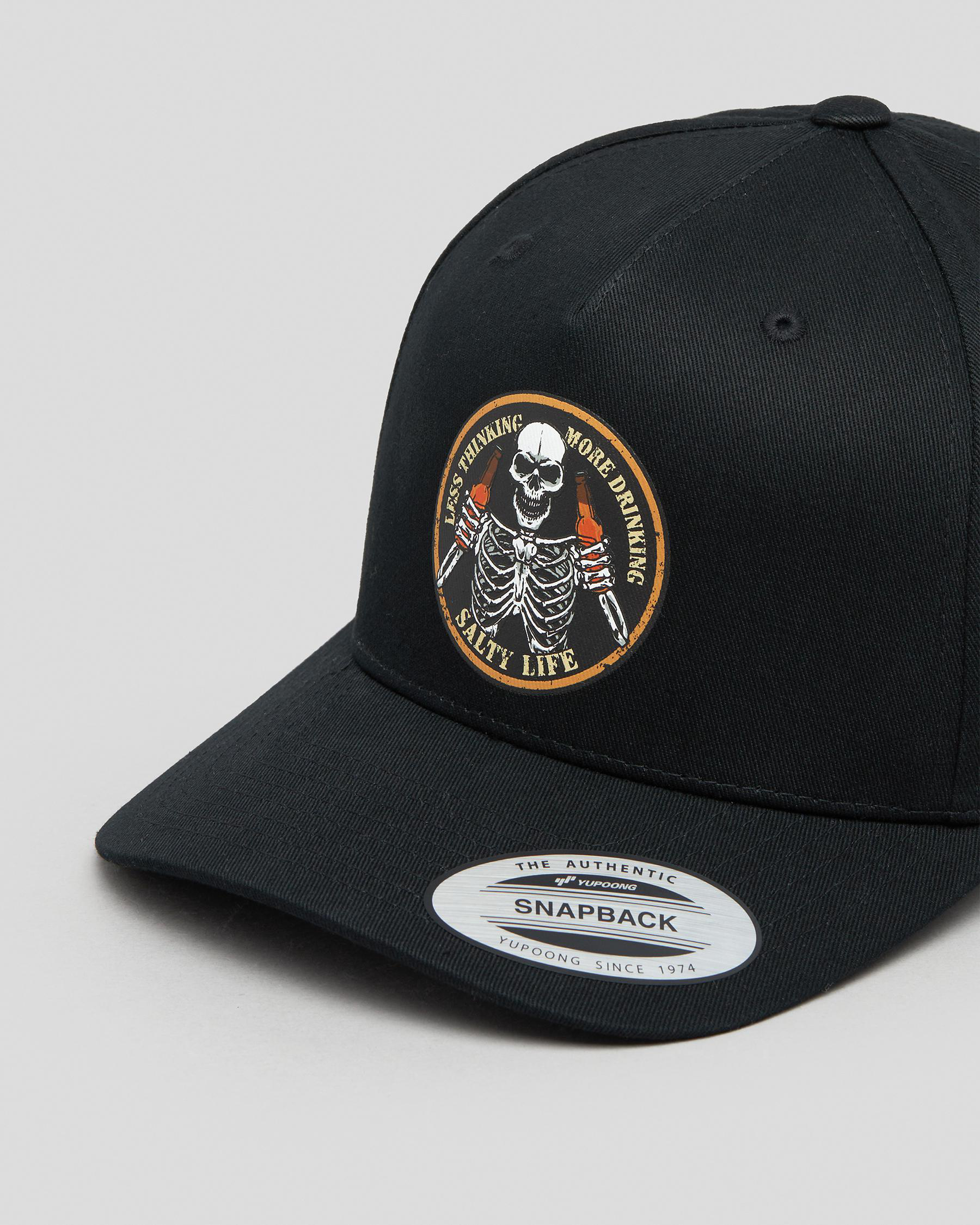 Shop Salty Life Less Thinking Snapback Cap In Black - Fast Shipping ...