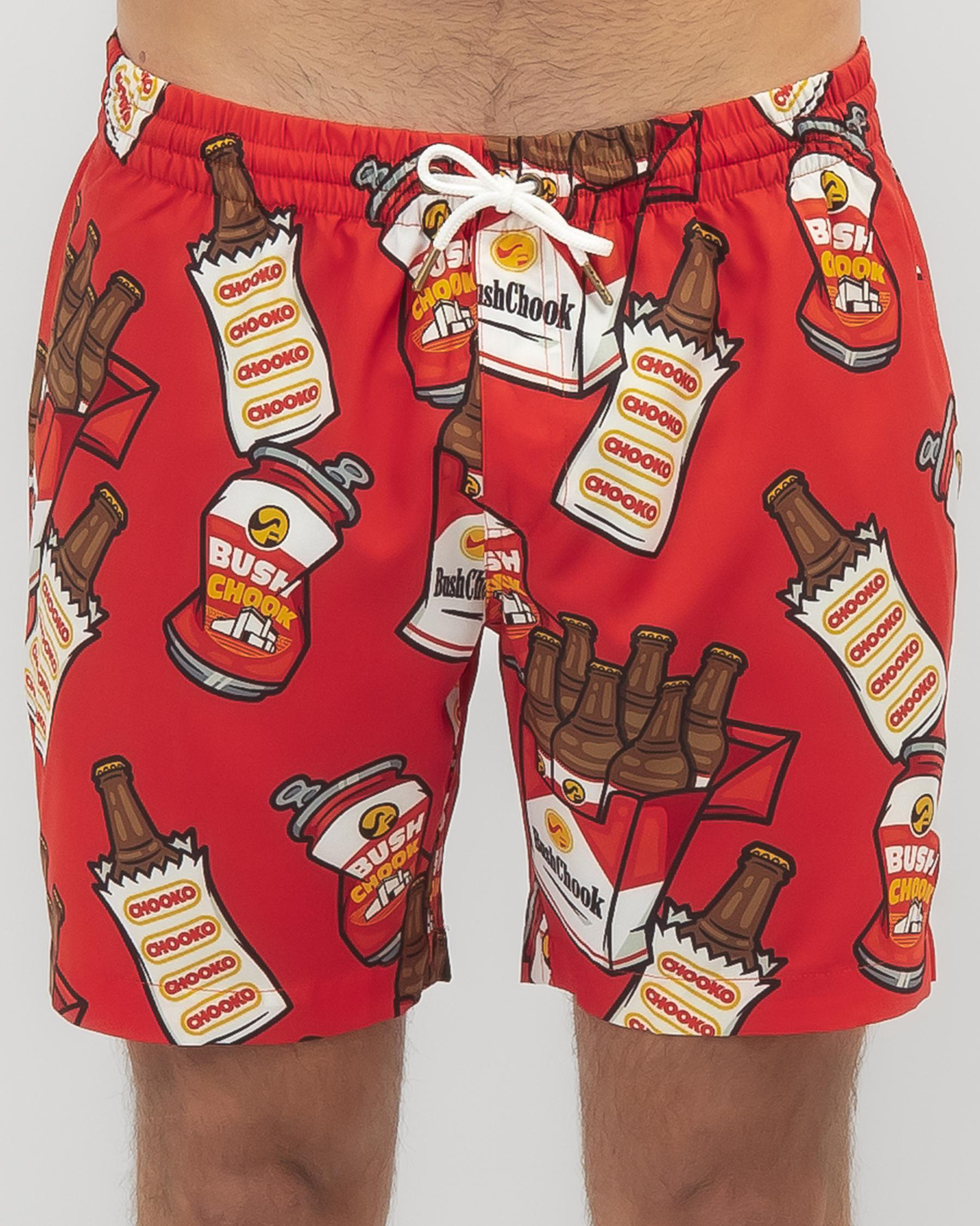 Shop Bush Chook Smoko Beach Shorts In Red - Fast Shipping & Easy ...