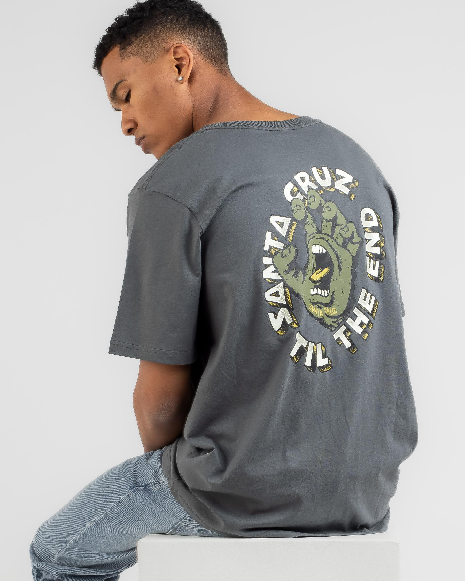 Shop Santa Cruz Til The End Hand T-Shirt In Charcoal - Fast Shipping ...