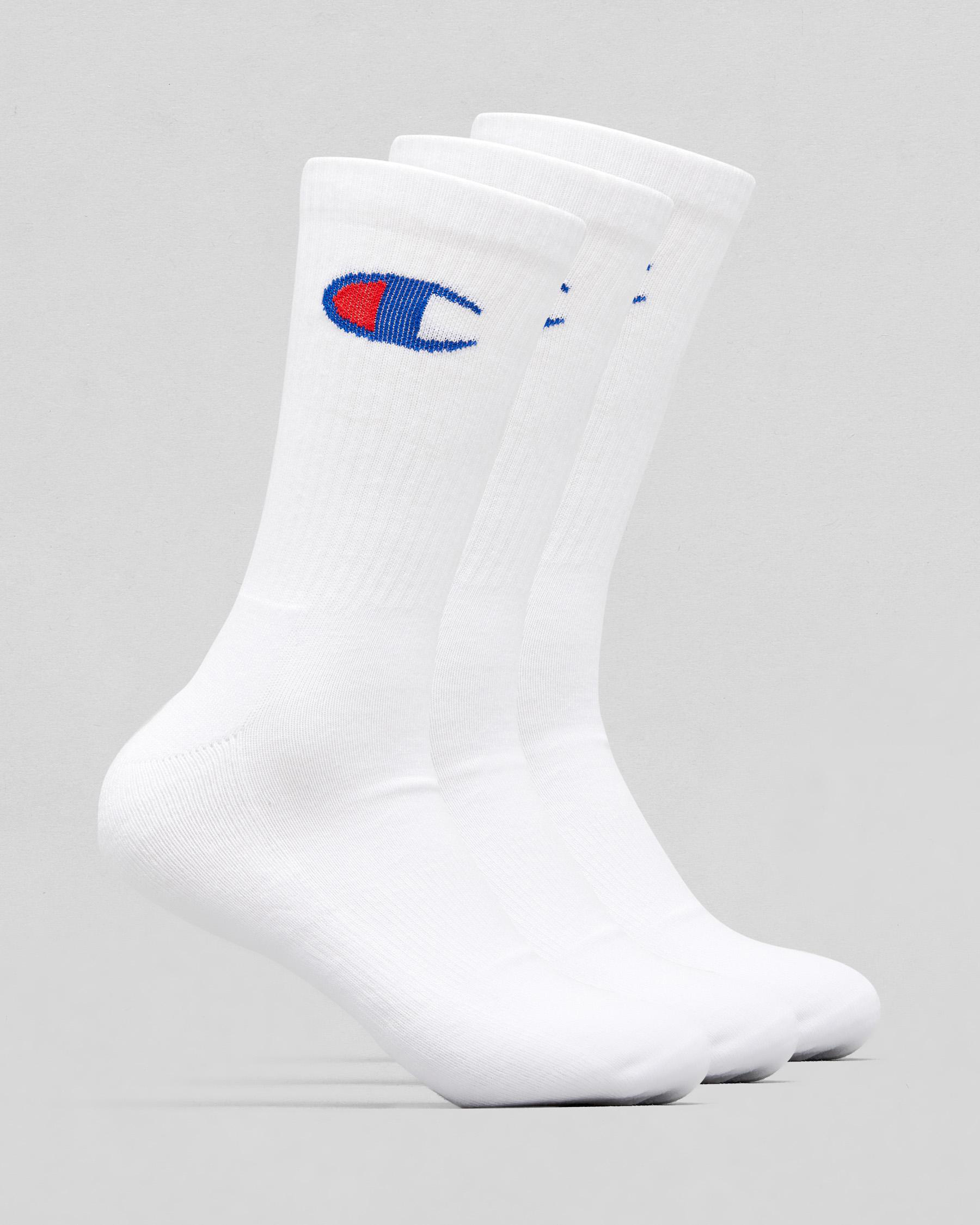 Shop Champion C Logo Crew Socks 3 Pack In White - Fast Shipping & Easy ...