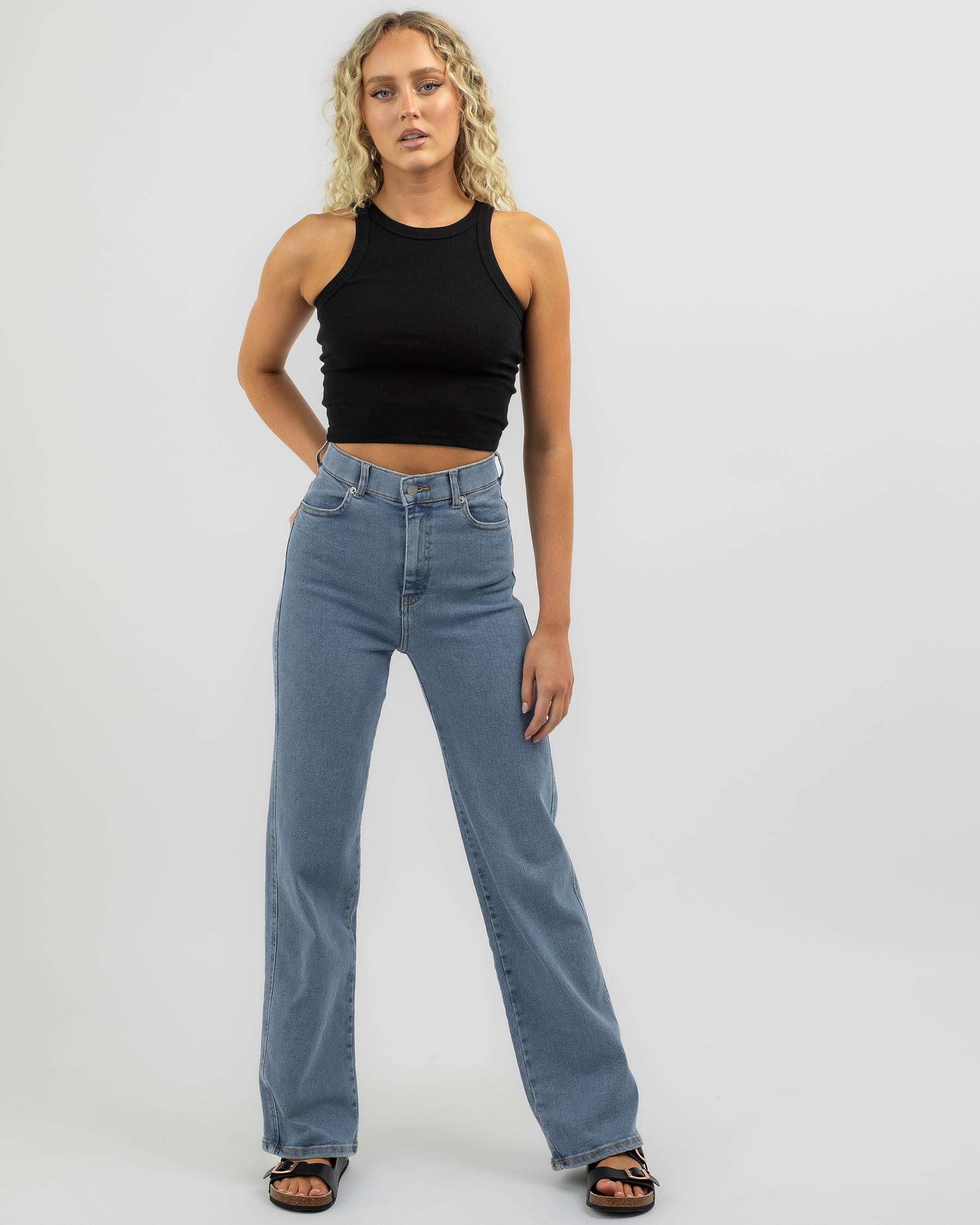Shop Dr Denim Moxy Straight Jeans In Cape Plain Light Blue - Fast ...