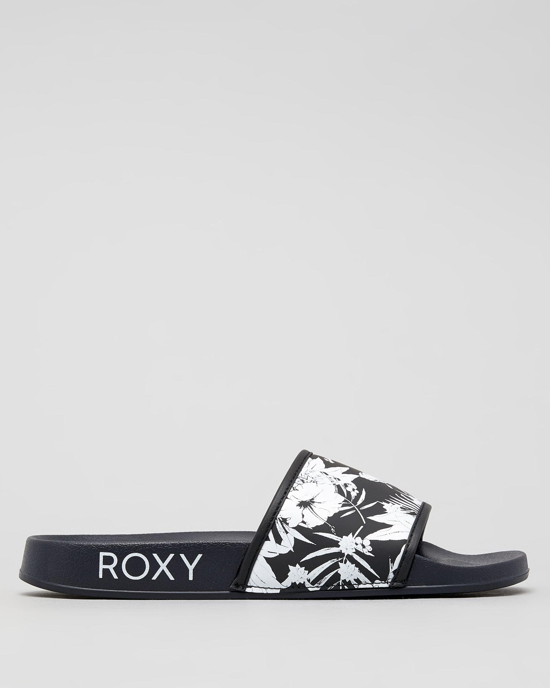 Shop Roxy Slippy Slide Sandals In Black/white/black Print - Fast ...