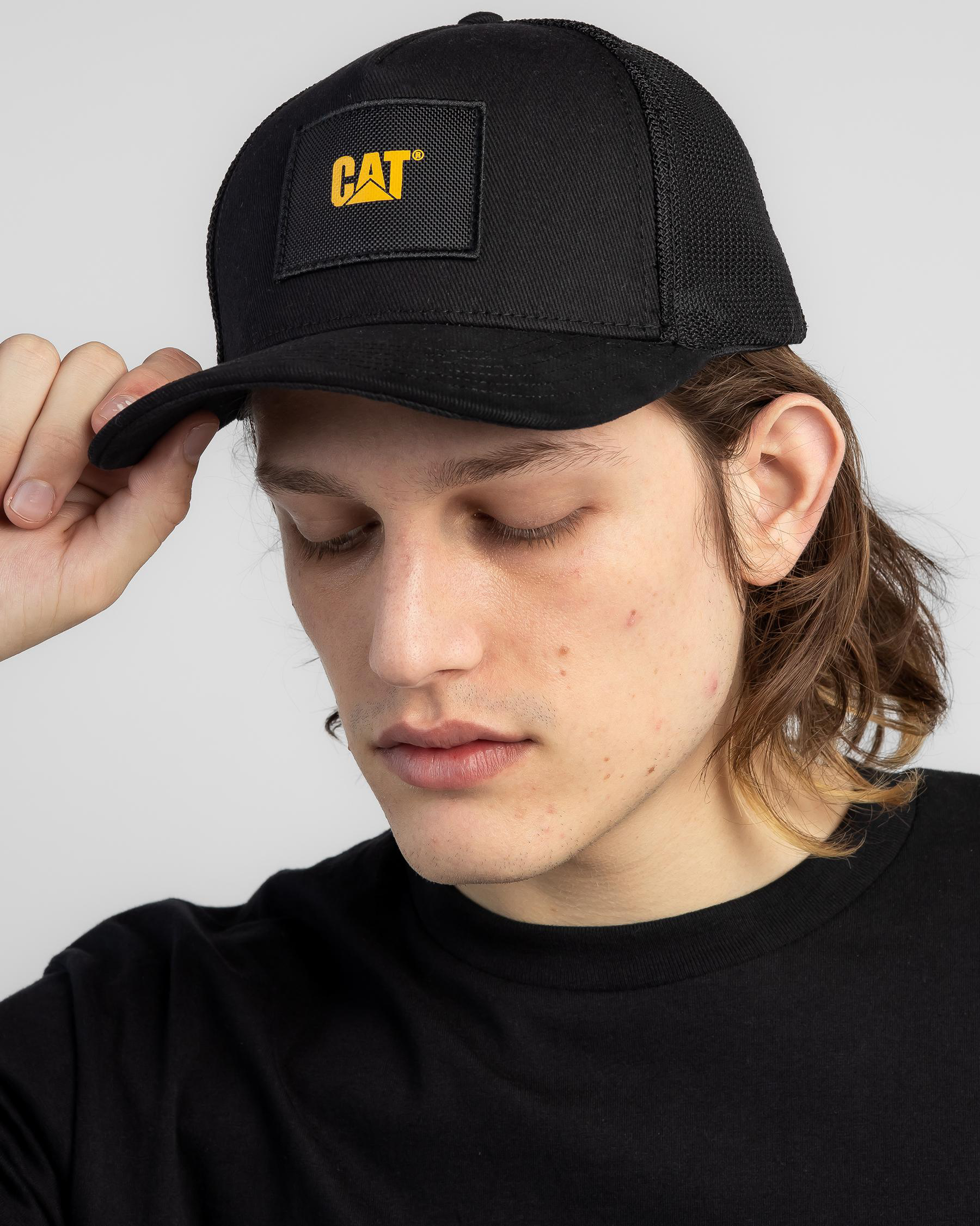 Shop Cat Signature Premium Trucker Cap In Pitch Black - Fast Shipping ...